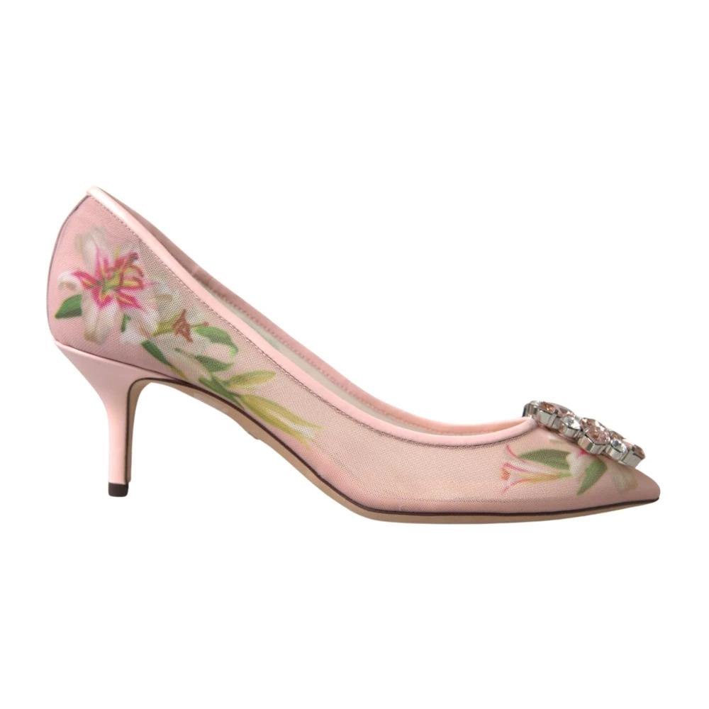Dolce & Gabbana Pink Floral Crystal Heels Pumps Shoes | Lyst