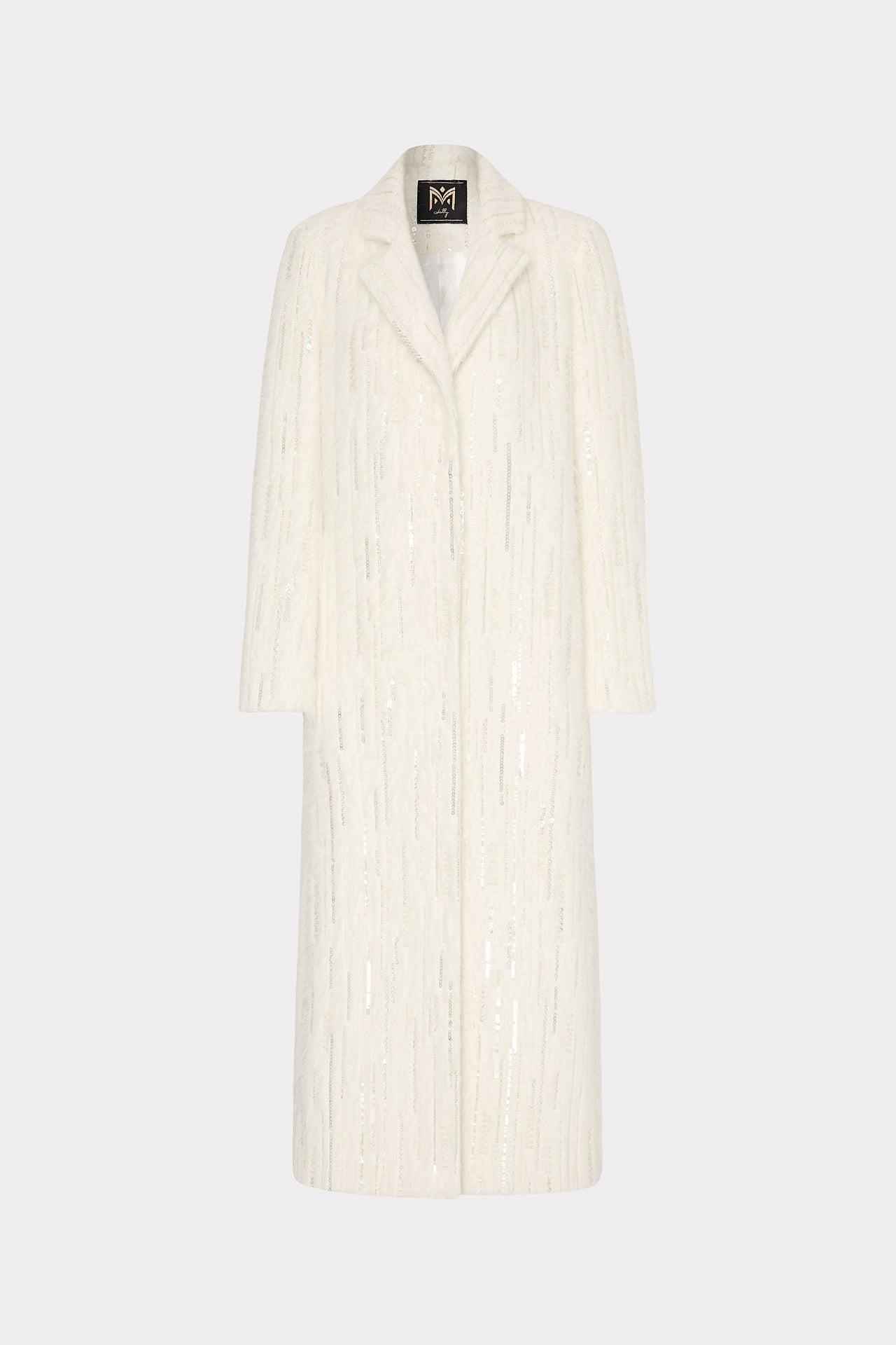 MILLY Embellished Faux Mohair Coat in White | Lyst