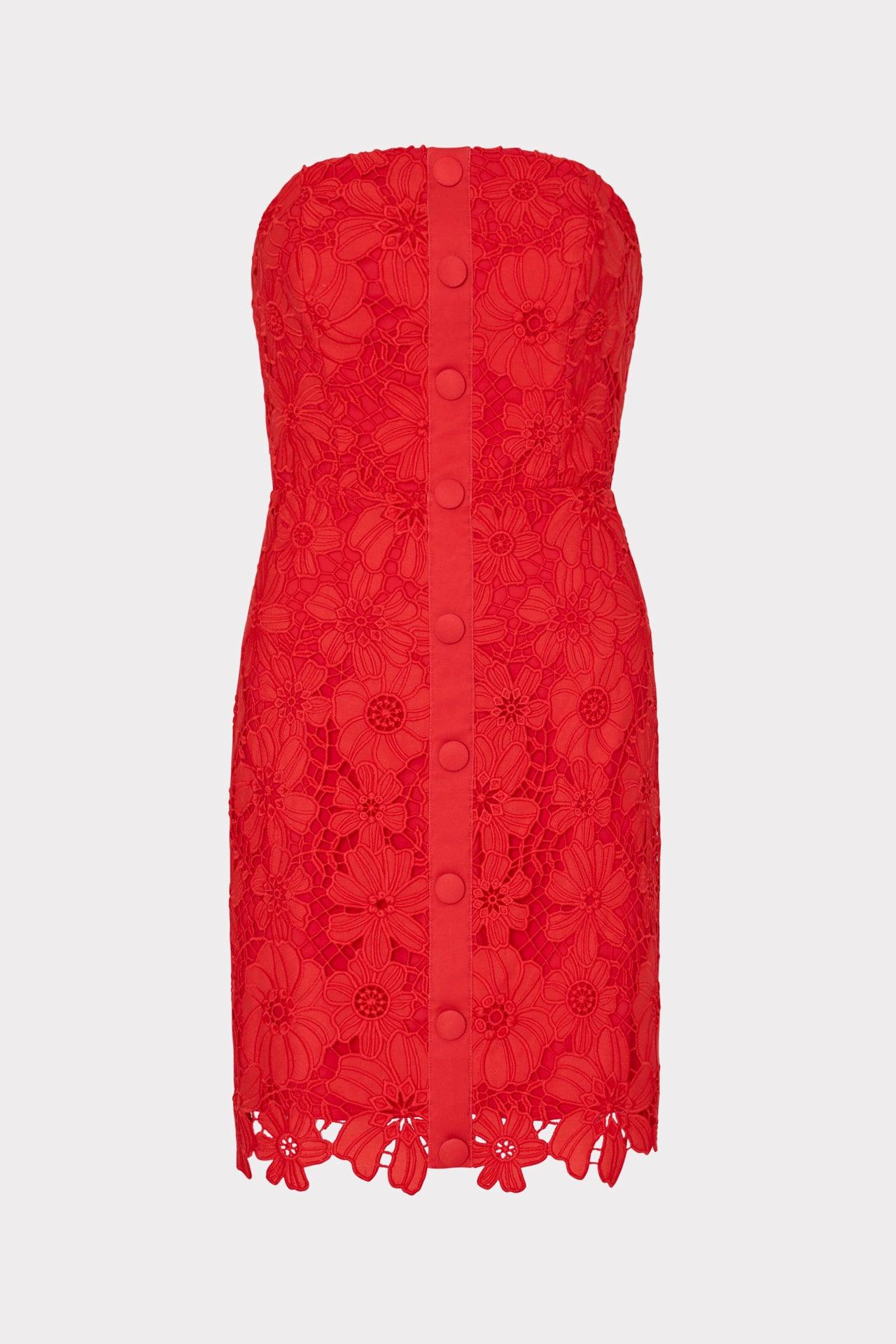 MILLY Roja Lace Mini Dress in Red | Lyst