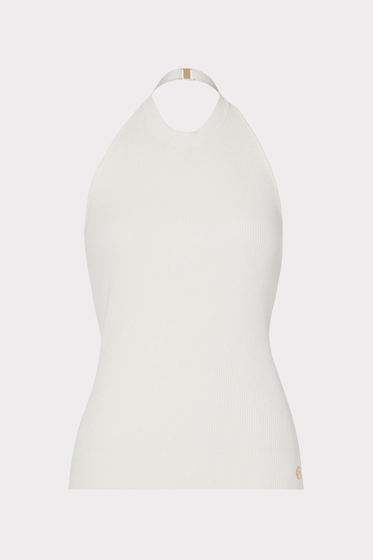 MILLY Metal Neck Trim Halter Top in White | Lyst