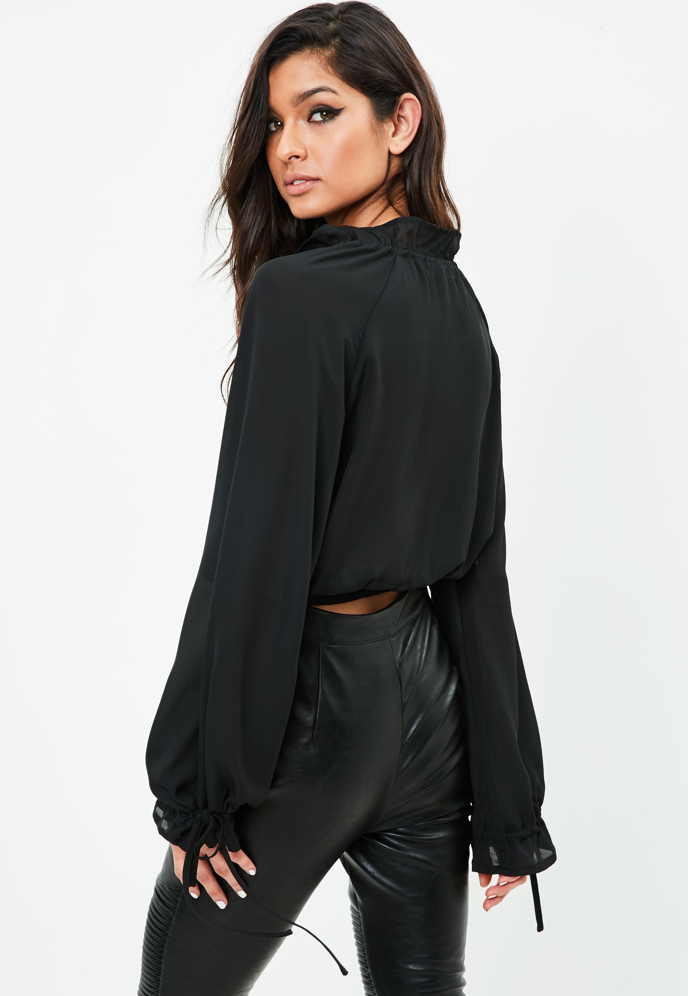 Lyst - Missguided Black Tie Neck Blouse in Black Lyst - Missguided Black Tie Neck Blouse in Black