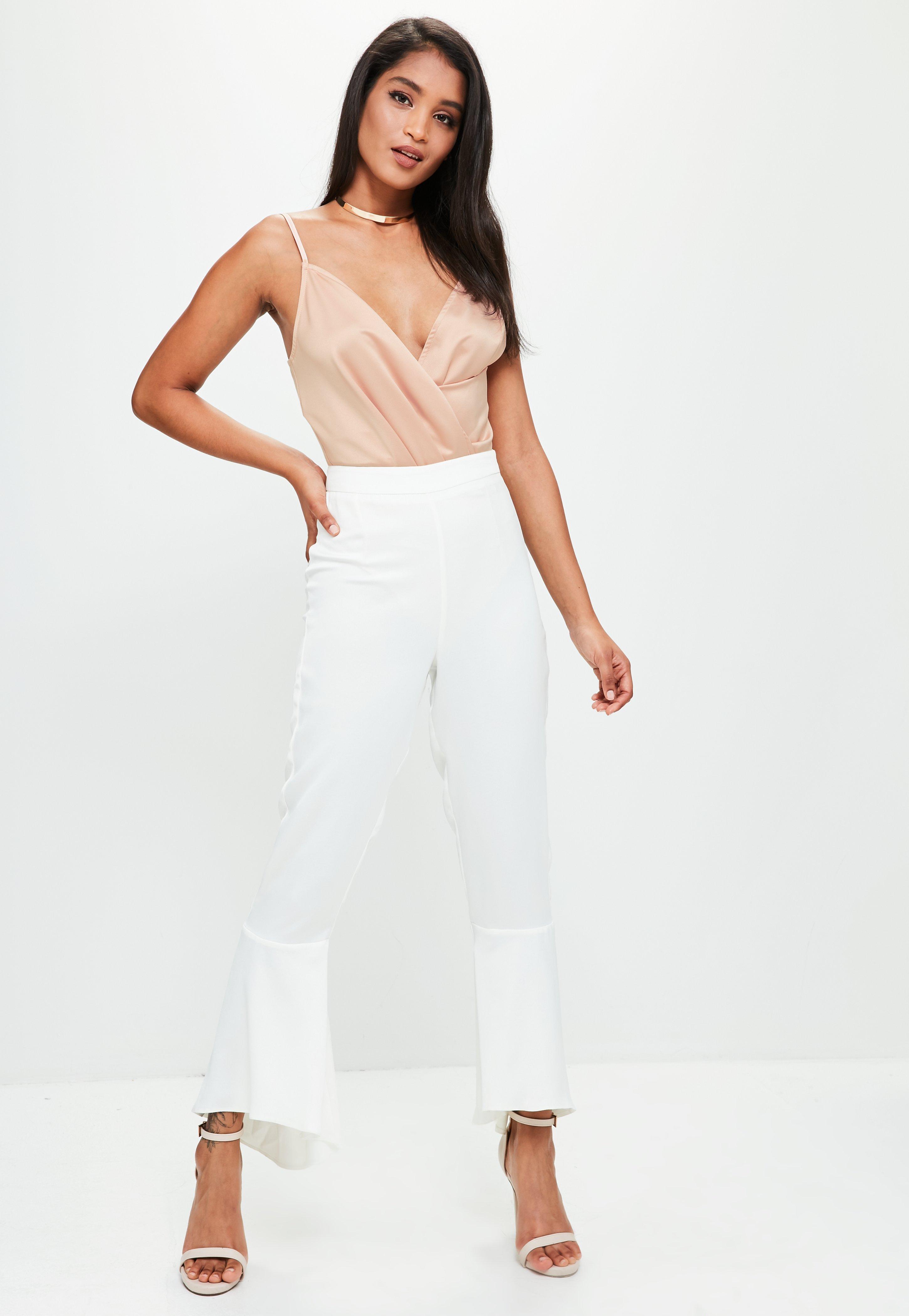 Lyst Missguided Pink Satin Plunge Bodysuit In Pink