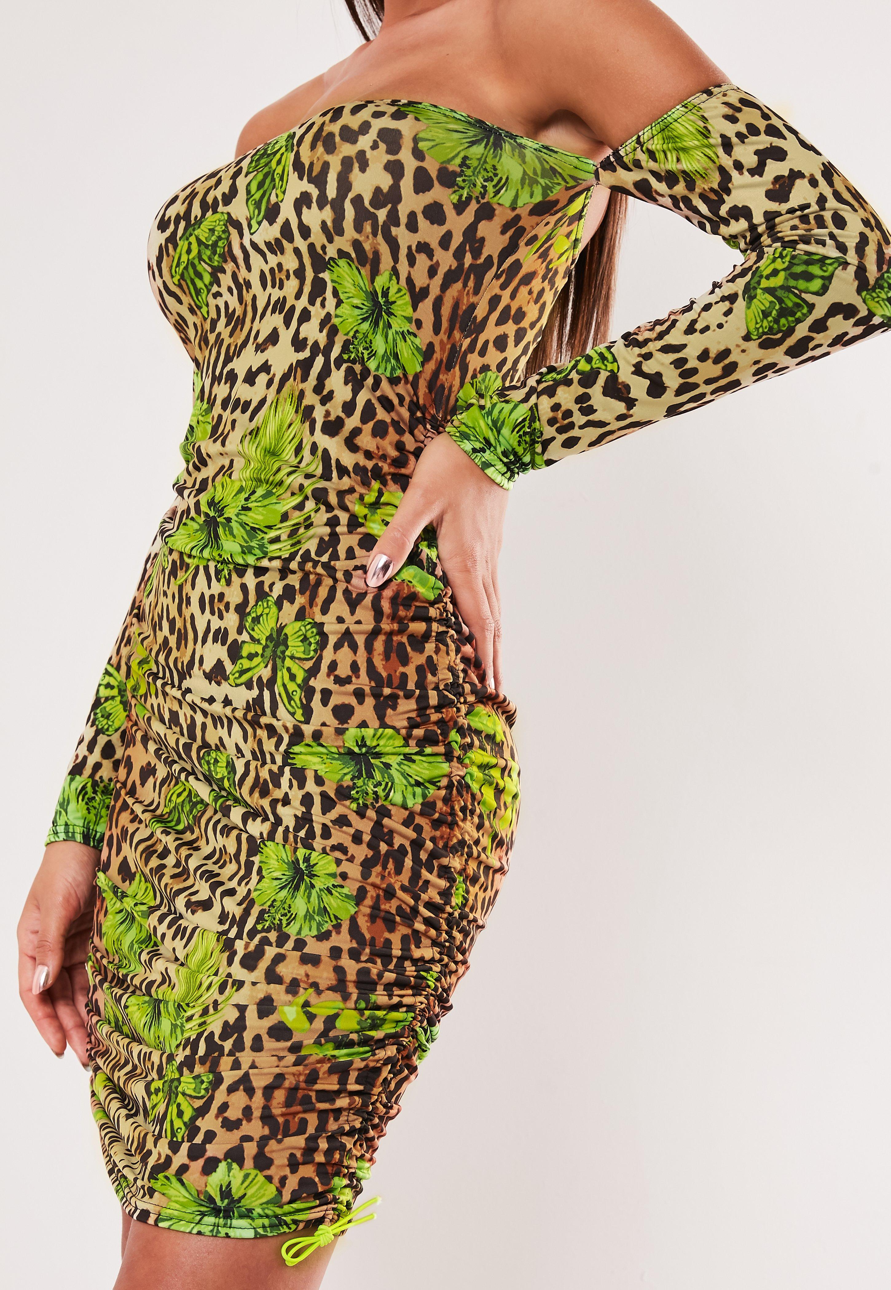 Missguided Synthetic Brown Leopard Print Butterfly Mix Bardot Mini