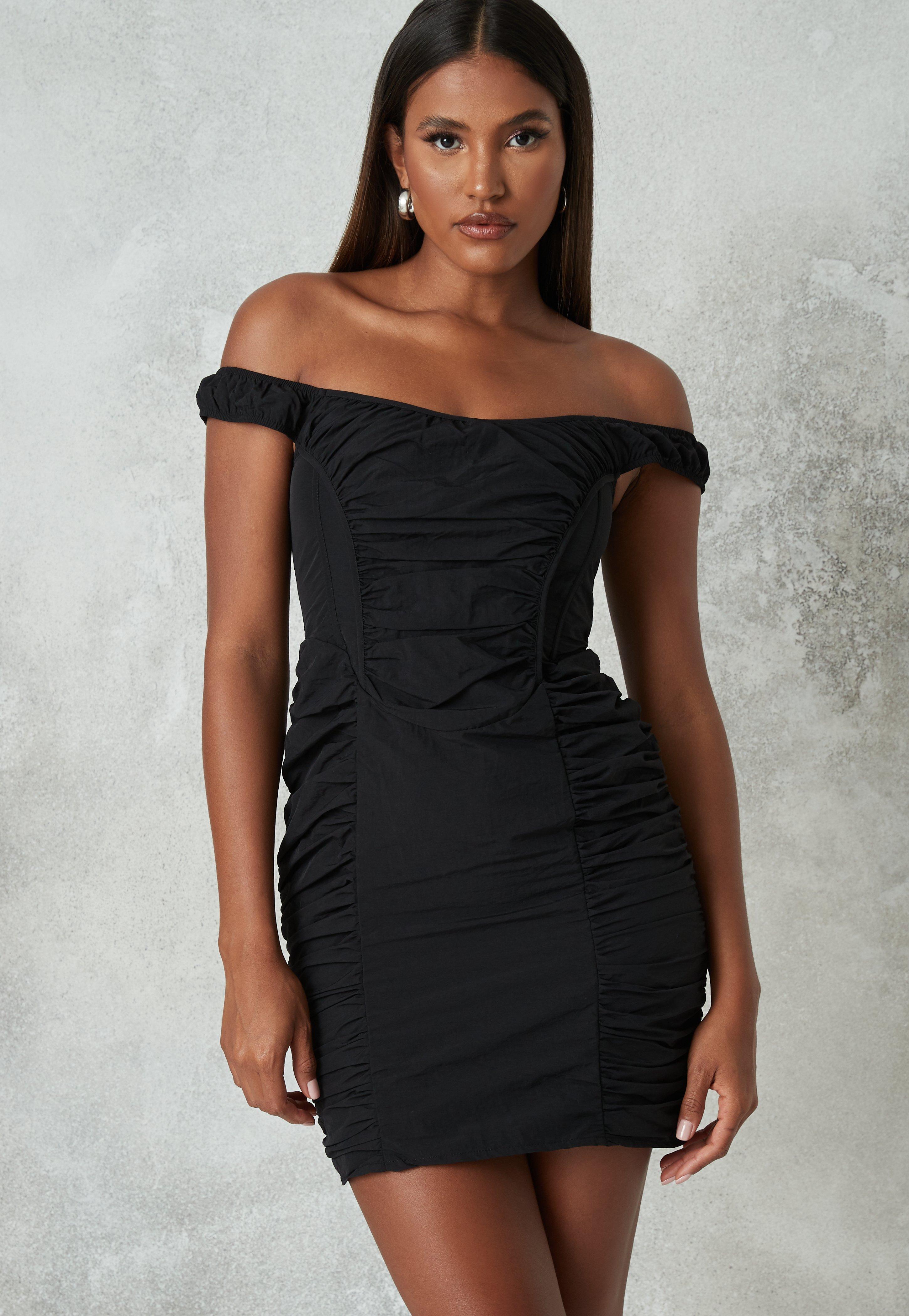 Missguided Synthetic Ruched Bardot Bodycon Mini Dress In Black Lyst