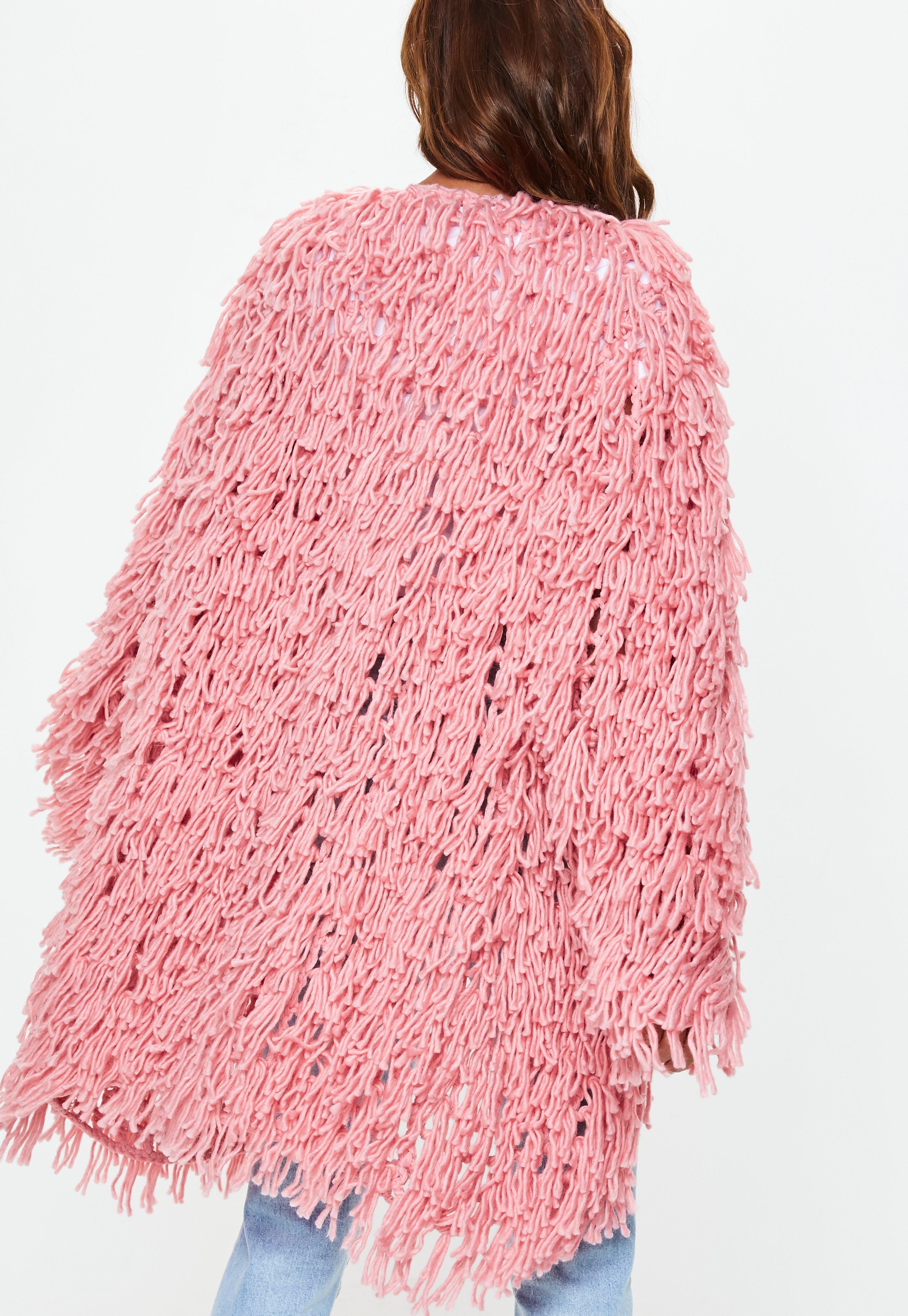 Missguided Synthetic Blush Longline Shaggy Cardigan In Pink Lyst