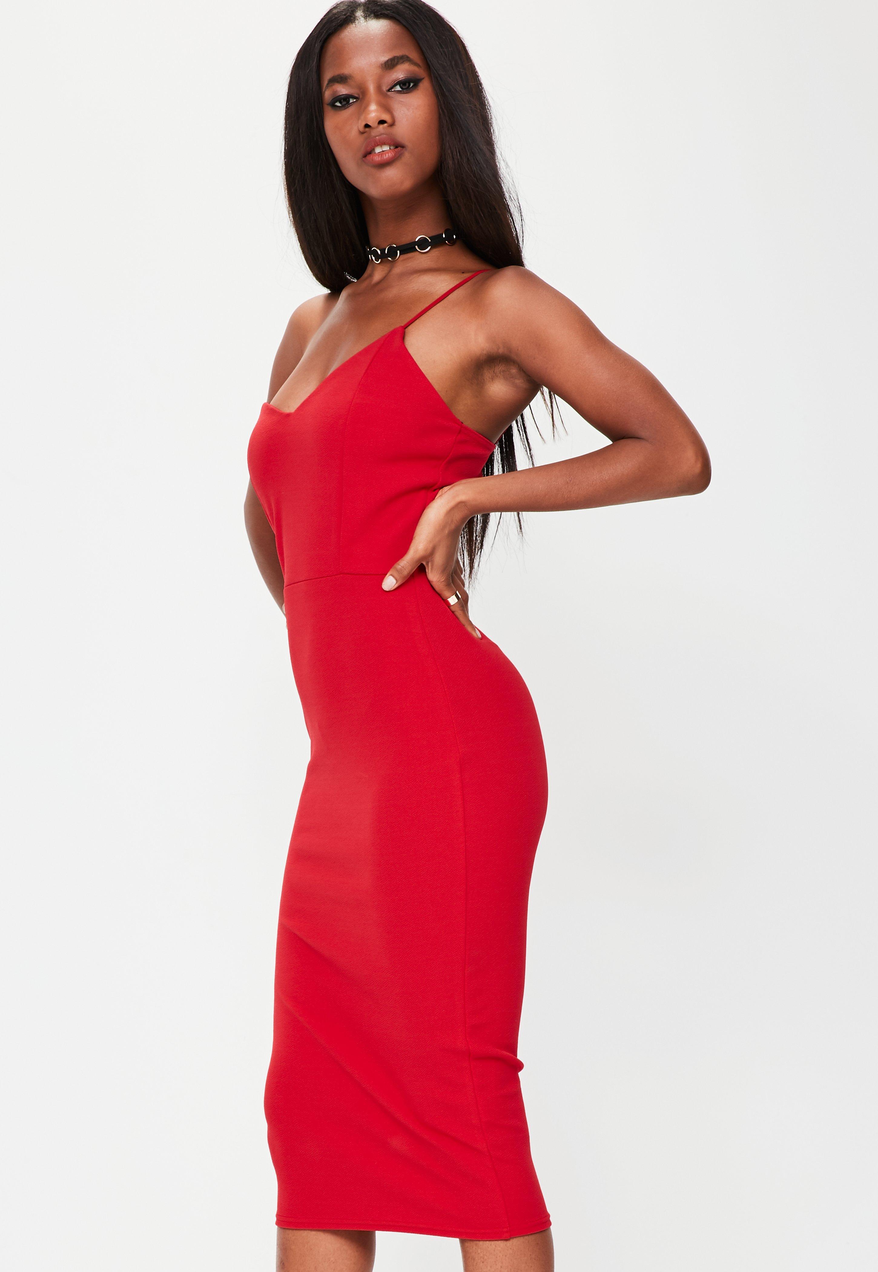 Missguided Red Bandeau Bodycon Midi Dress Lyst