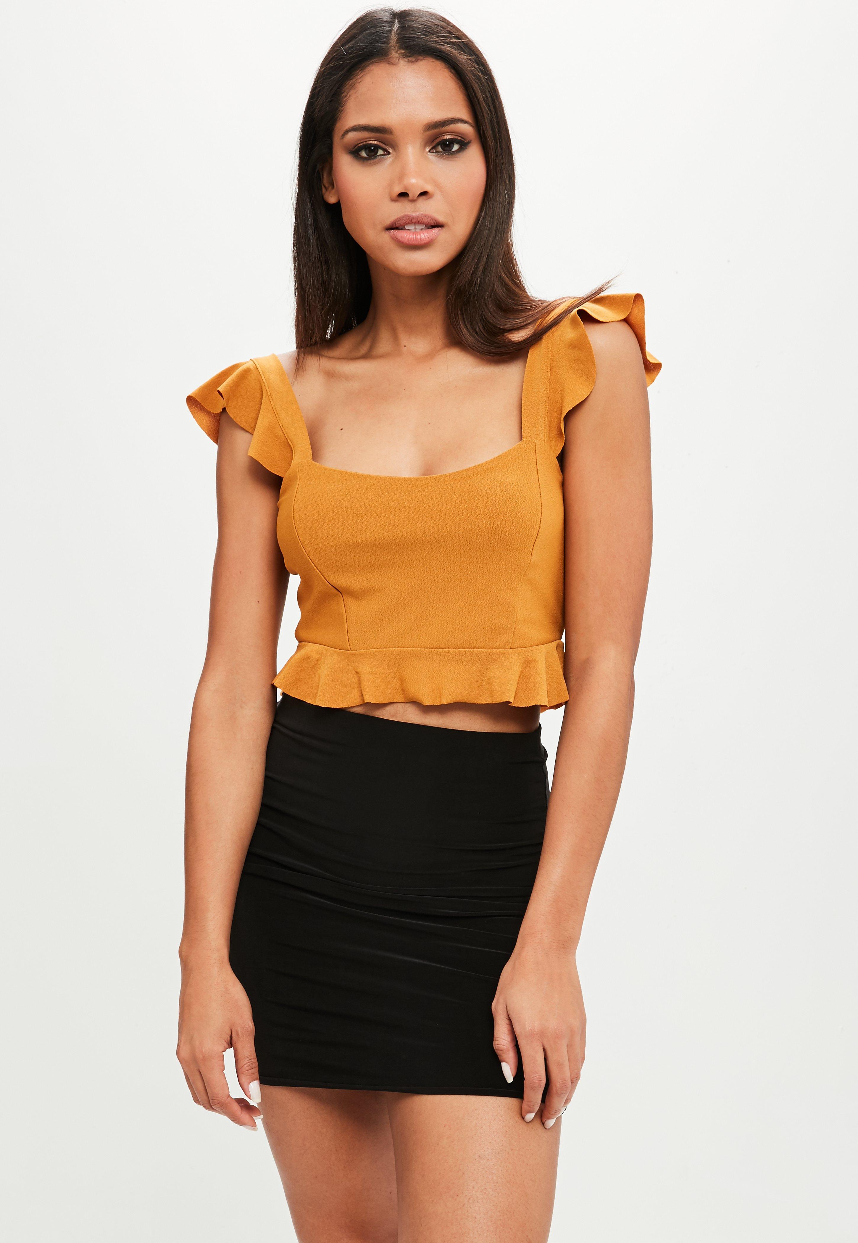 Lyst - Missguided Mustard Frilly Crop Top