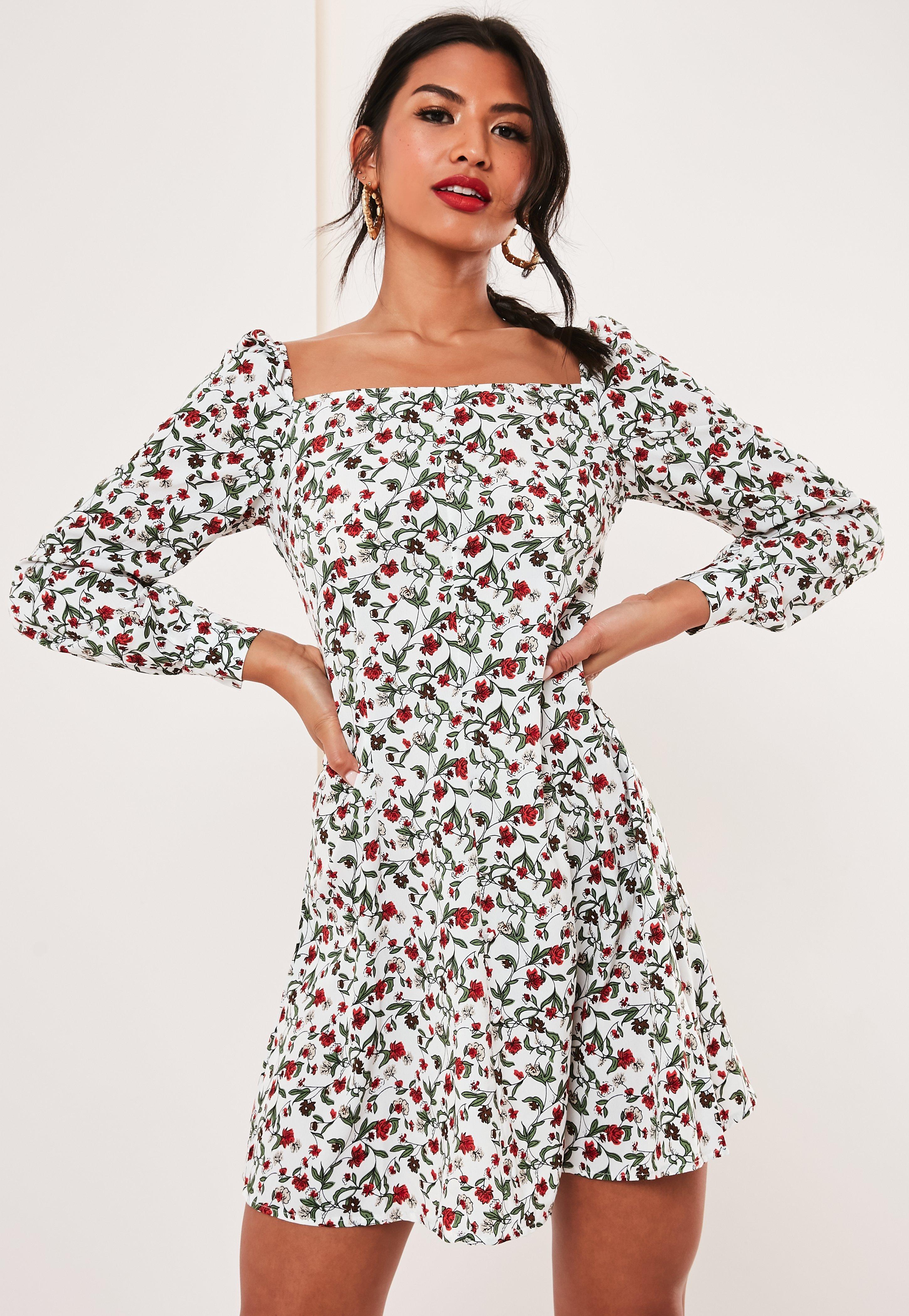 Buy missguided ruched mini dress in white ditsy floral> OFF-53%