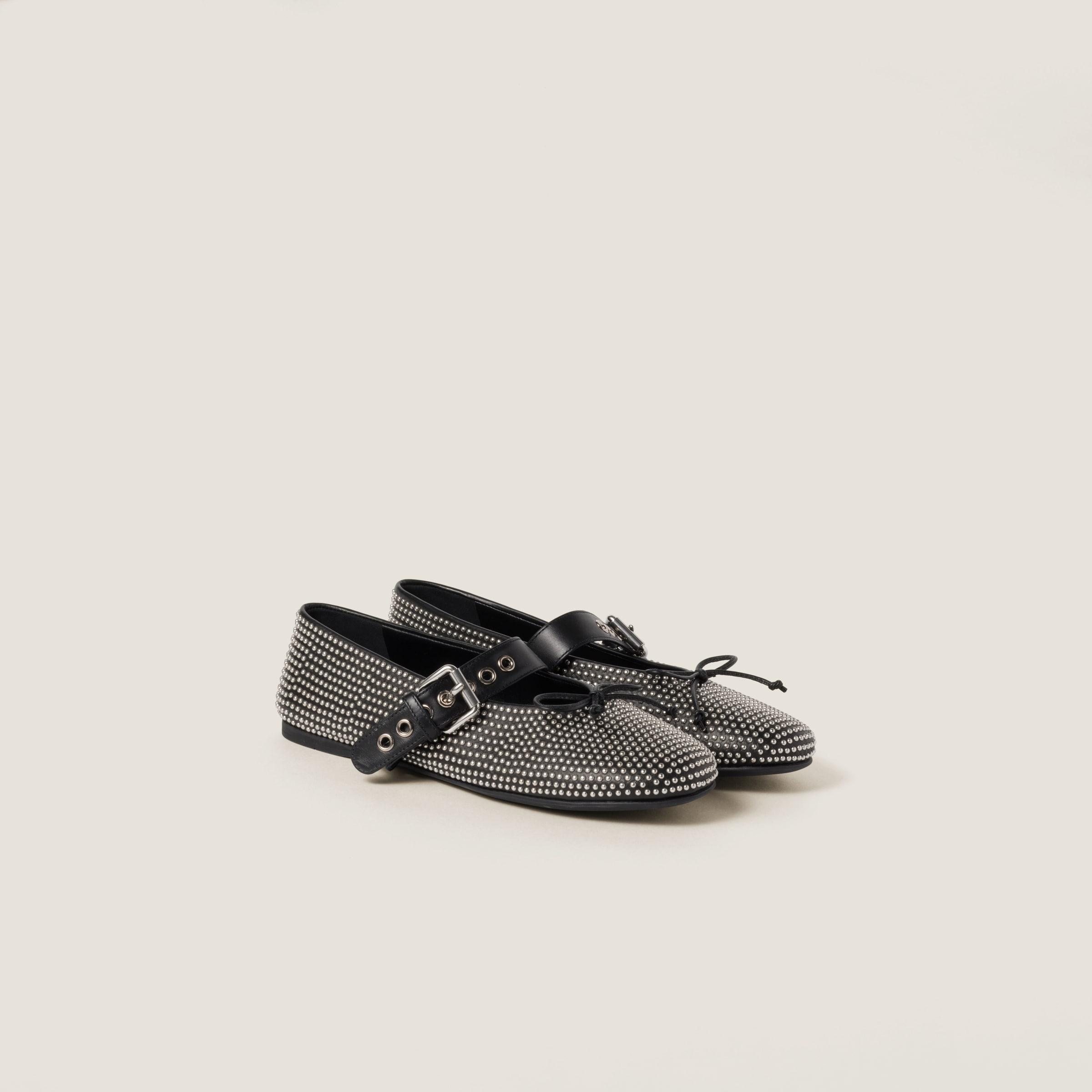 Miu Miu Calf Leather Ballerina Flats In Black Lyst