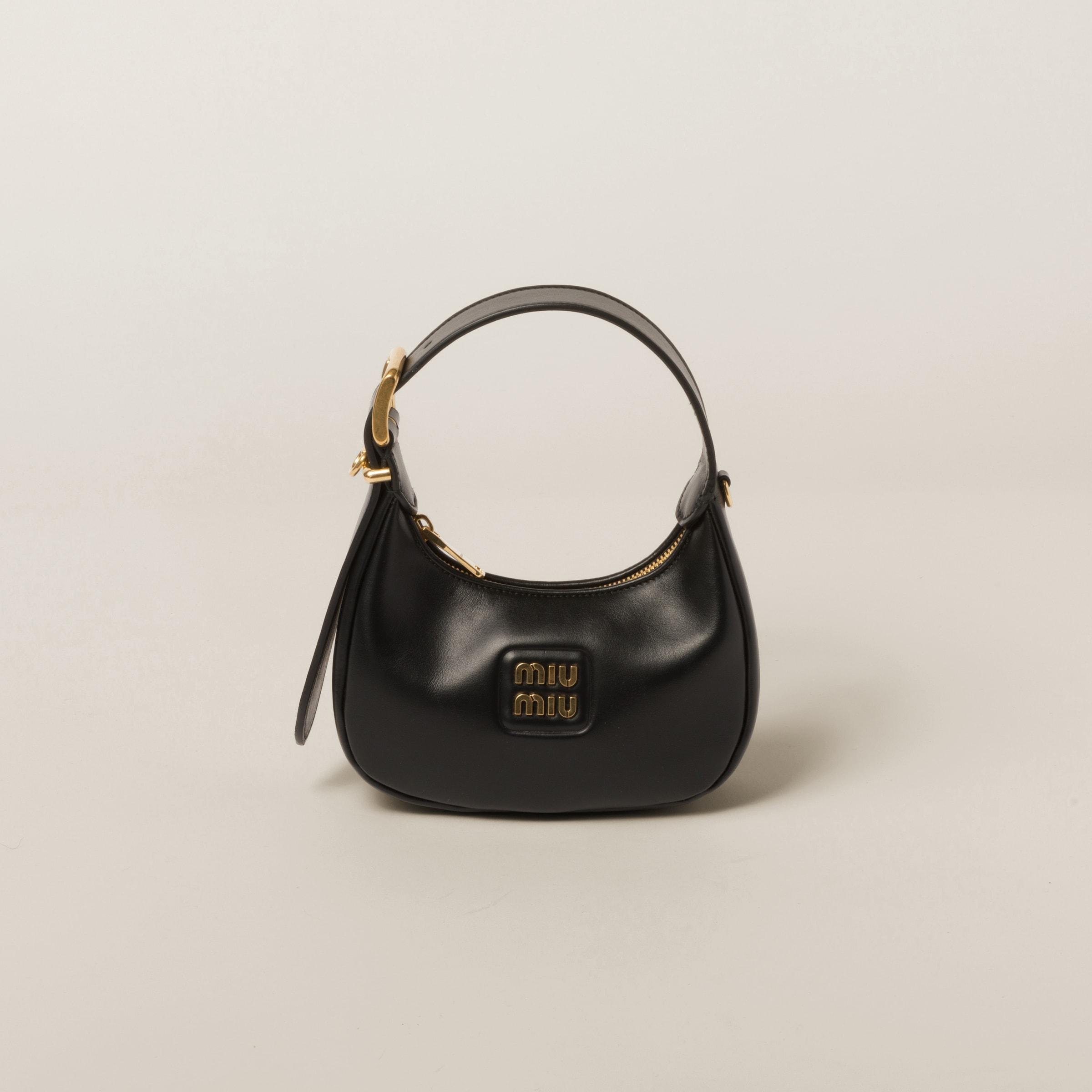 Miu Miu Leather Hobo Bag in Black | Lyst