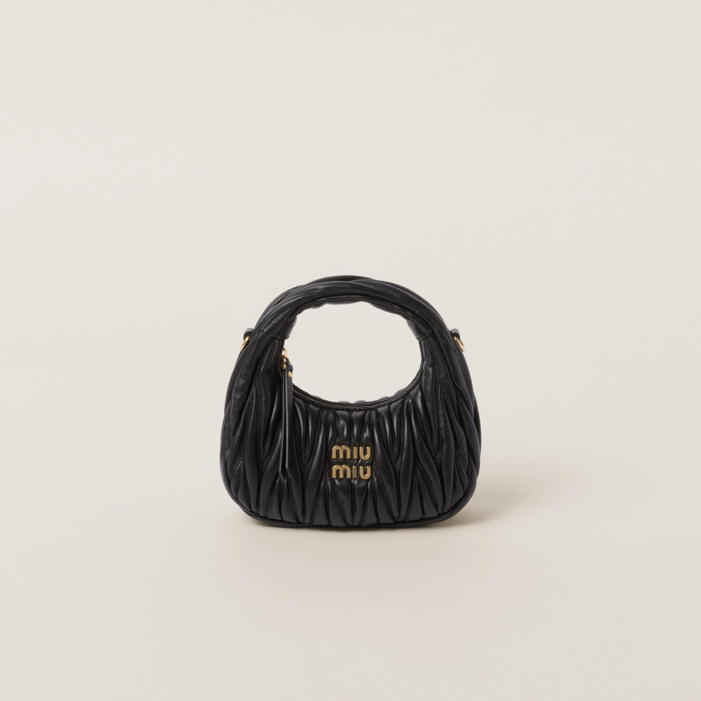 Miu Miu Wander Matelassé Nappa Leather Hobo Mini-bag in Black | Lyst