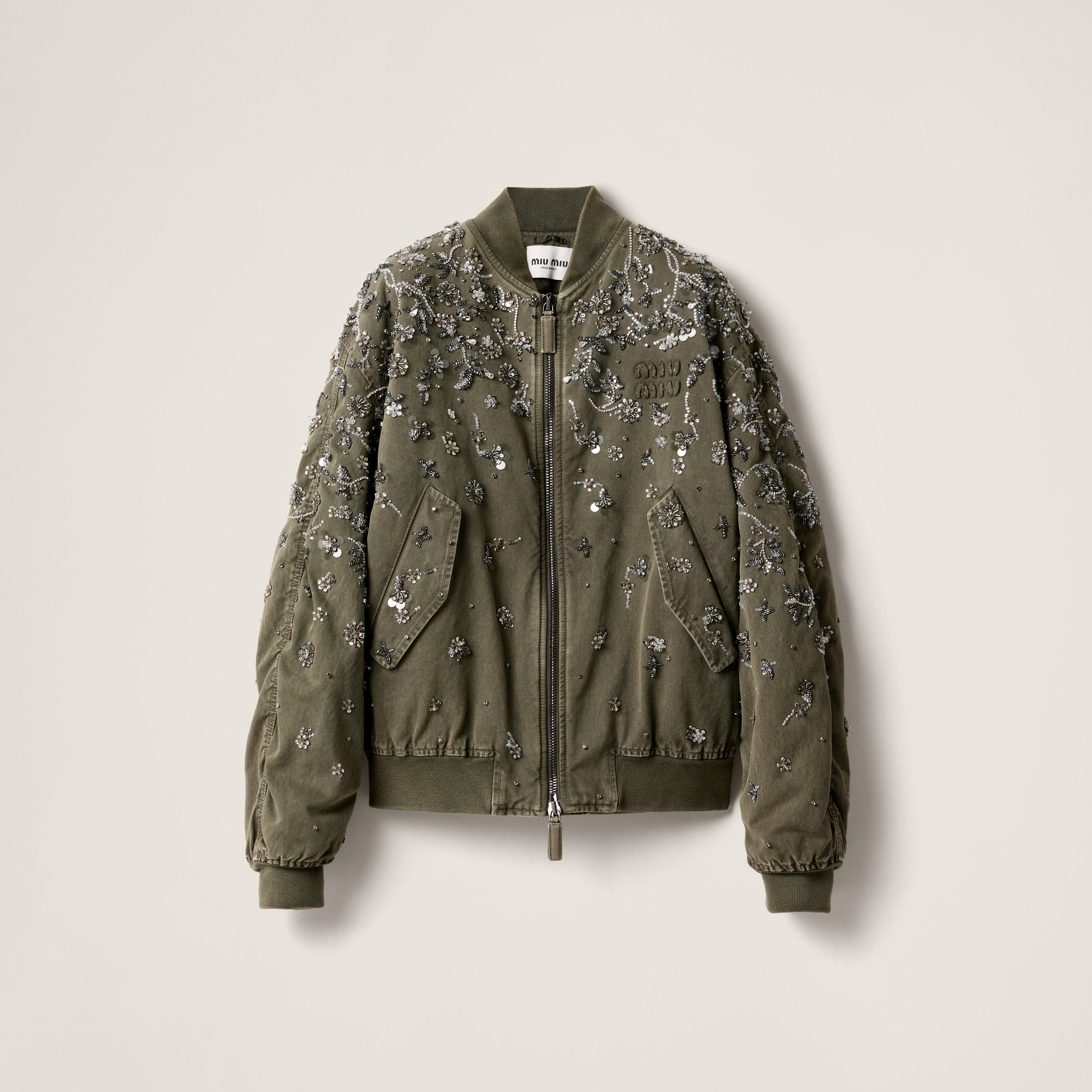 Miu Miu Garment-Dyed Gabardine Bomber Jacket in Green | Lyst Miu Miu Garment-Dyed Gabardine Bomber Jacket in Green | Lyst