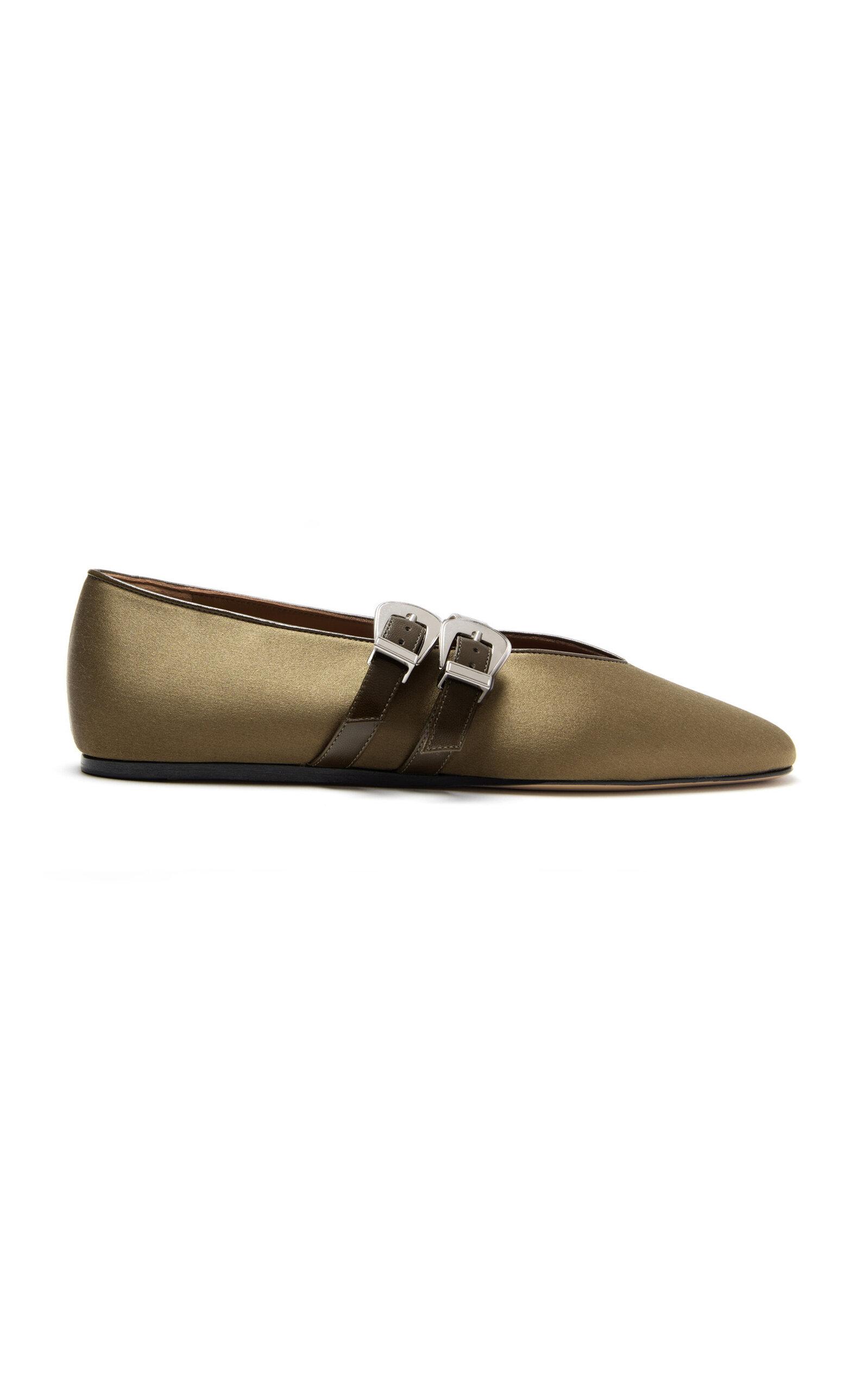 Le Monde Beryl Claudia Buckle-detailed Satin Flats in Green | Lyst