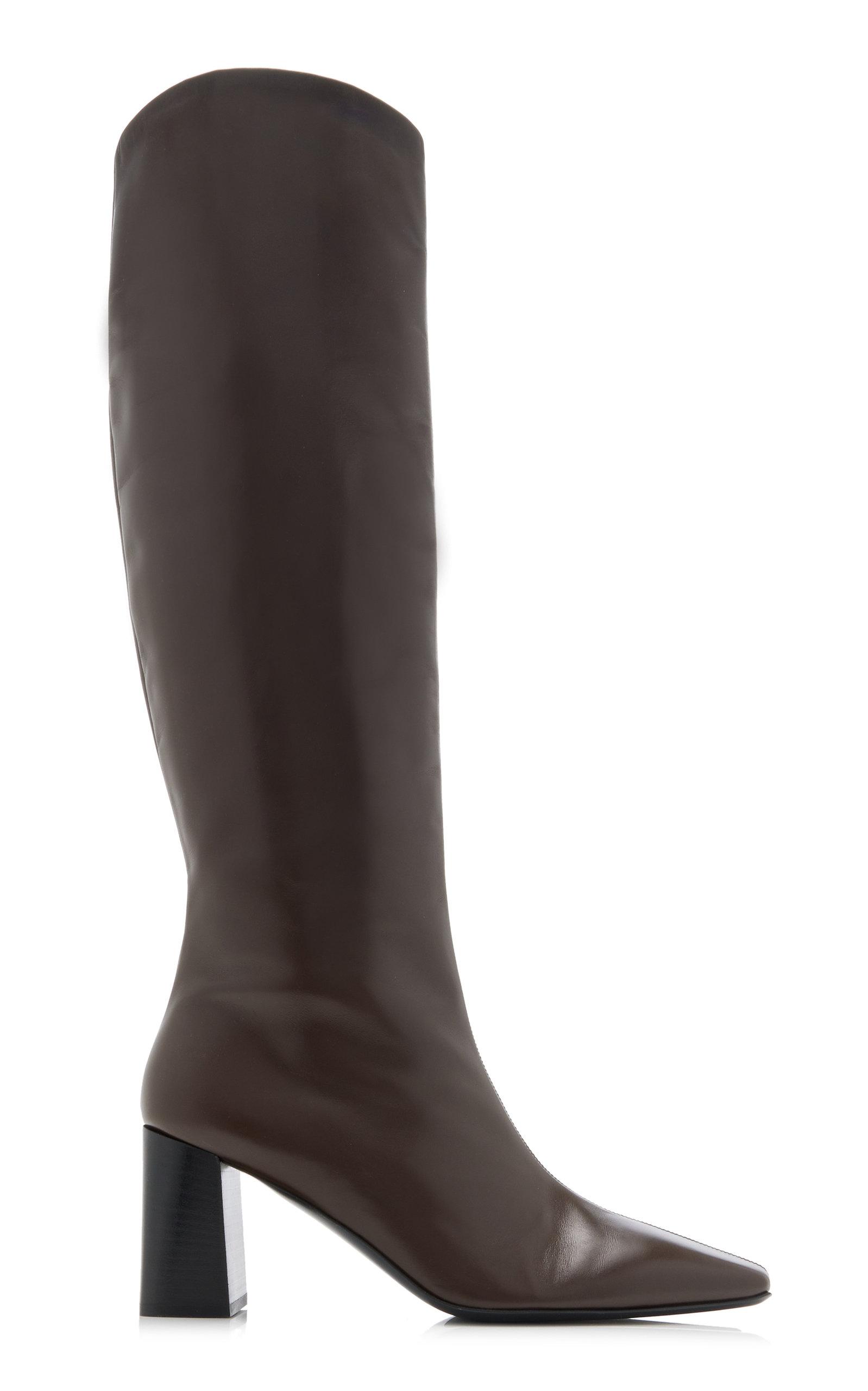 The Row Square-toe Leather Knee Boots in Brown | Lyst