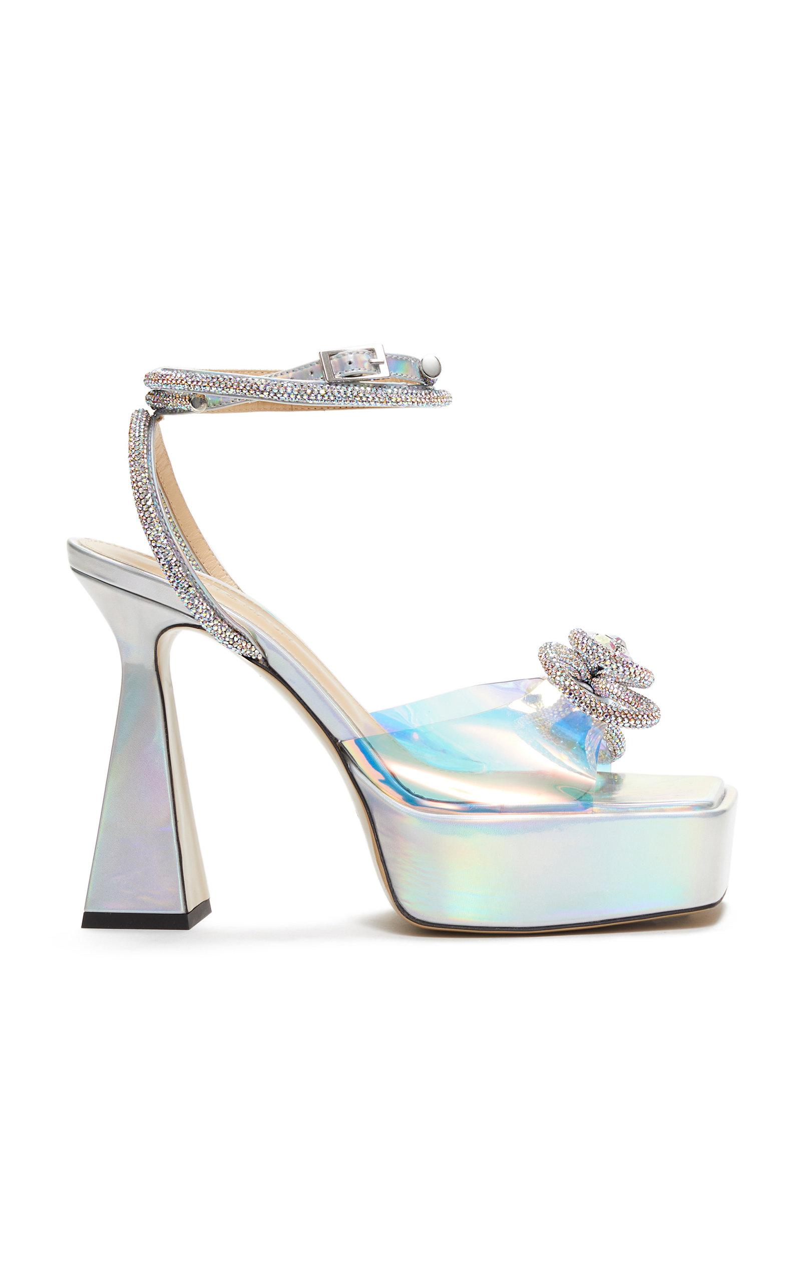 Mach & Mach Double Bow Iridescent Pvc Platform Sandals in White | Lyst
