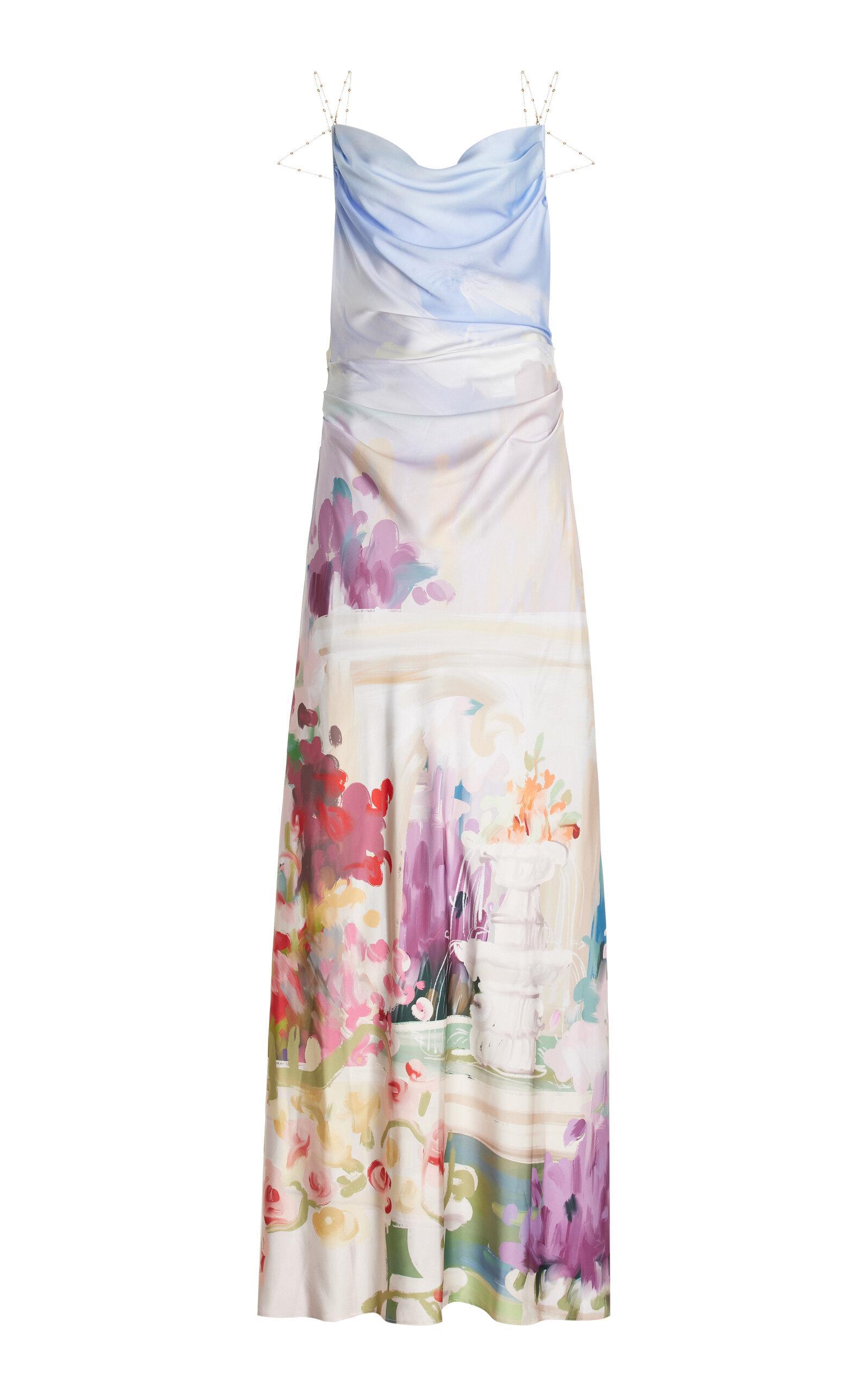 LEO LIN Imogen Chain-detailed Printed Satin Gown in White | Lyst