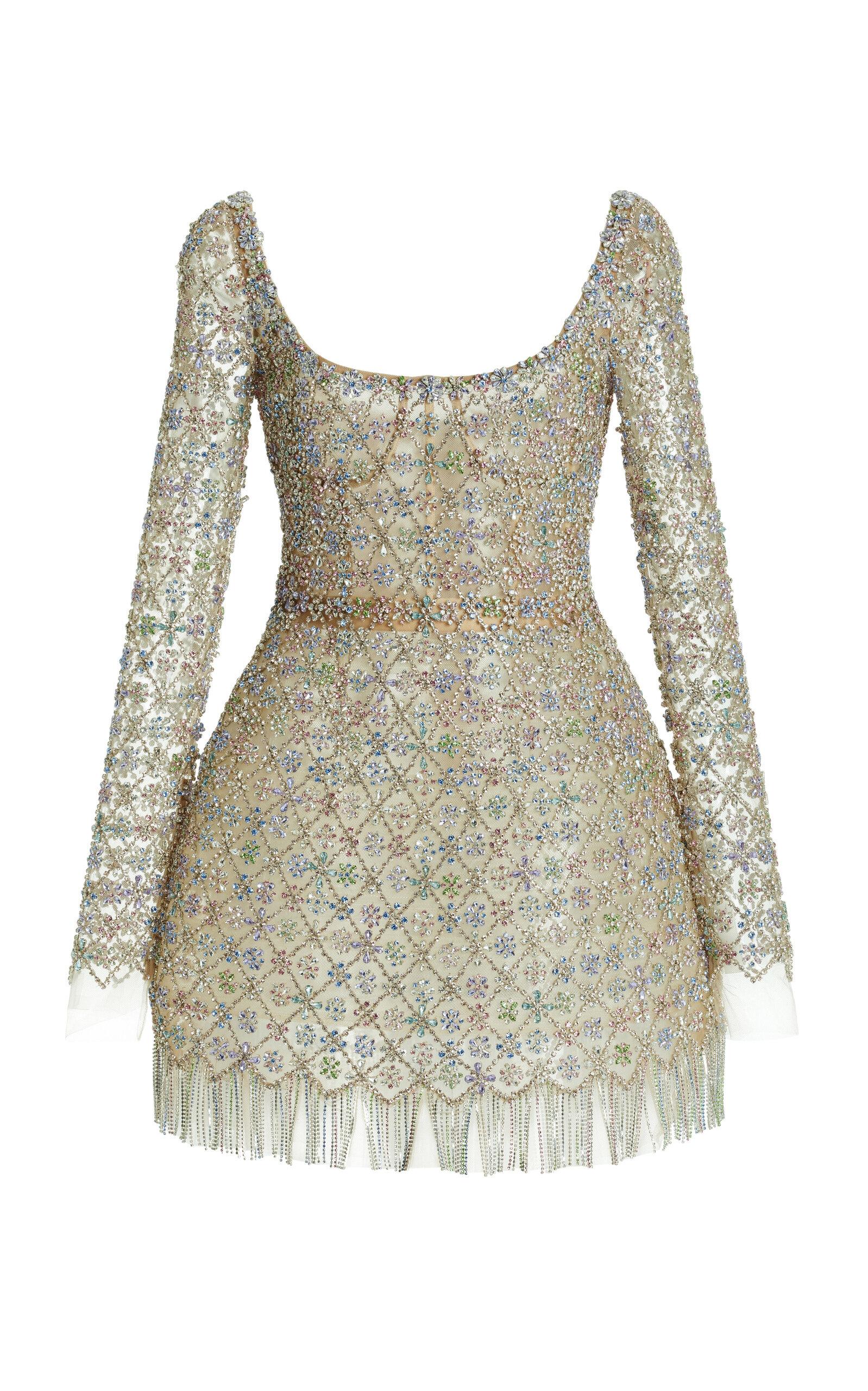Oscar de la Renta Crystal-embellished Mini Dress in Natural | Lyst