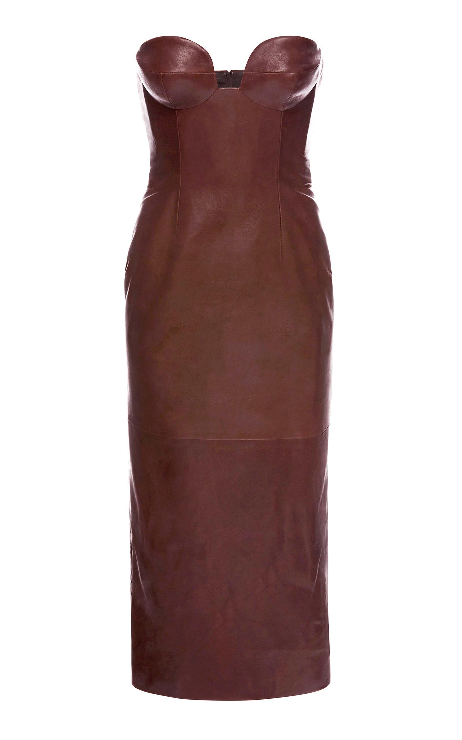 Magda Butrym Leather Midi Dress in Brown | Lyst