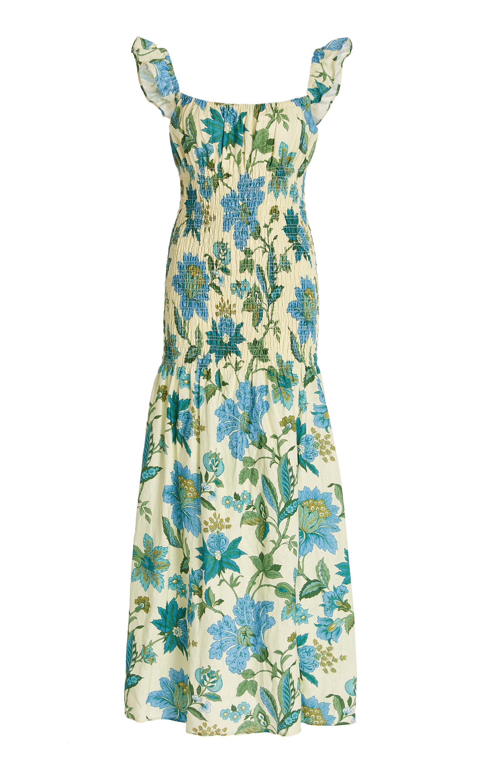 Sir. The Label Alexandre Smocked Floral Linen Midi Dress | Lyst