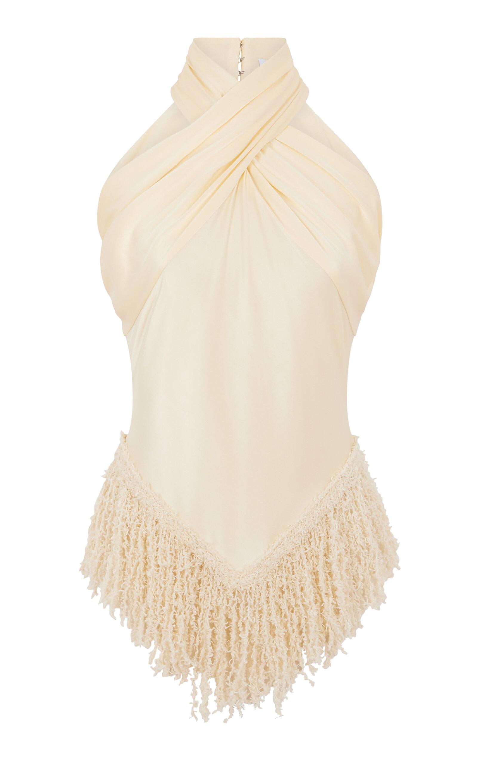 Rabanne Fringed Jersey Halter Top in White | Lyst