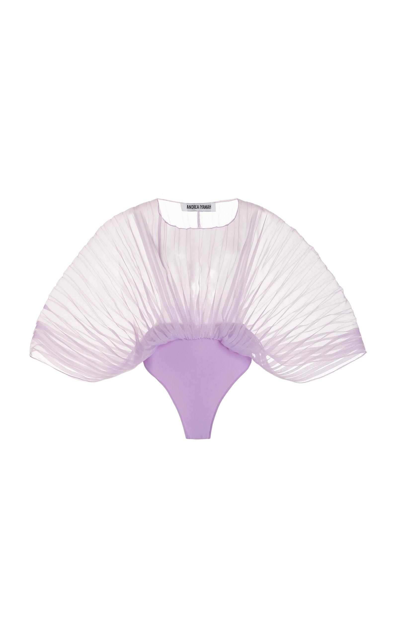 Andrea Iyamah Sombra Pleated Organza Bodysuit in Purple | Lyst