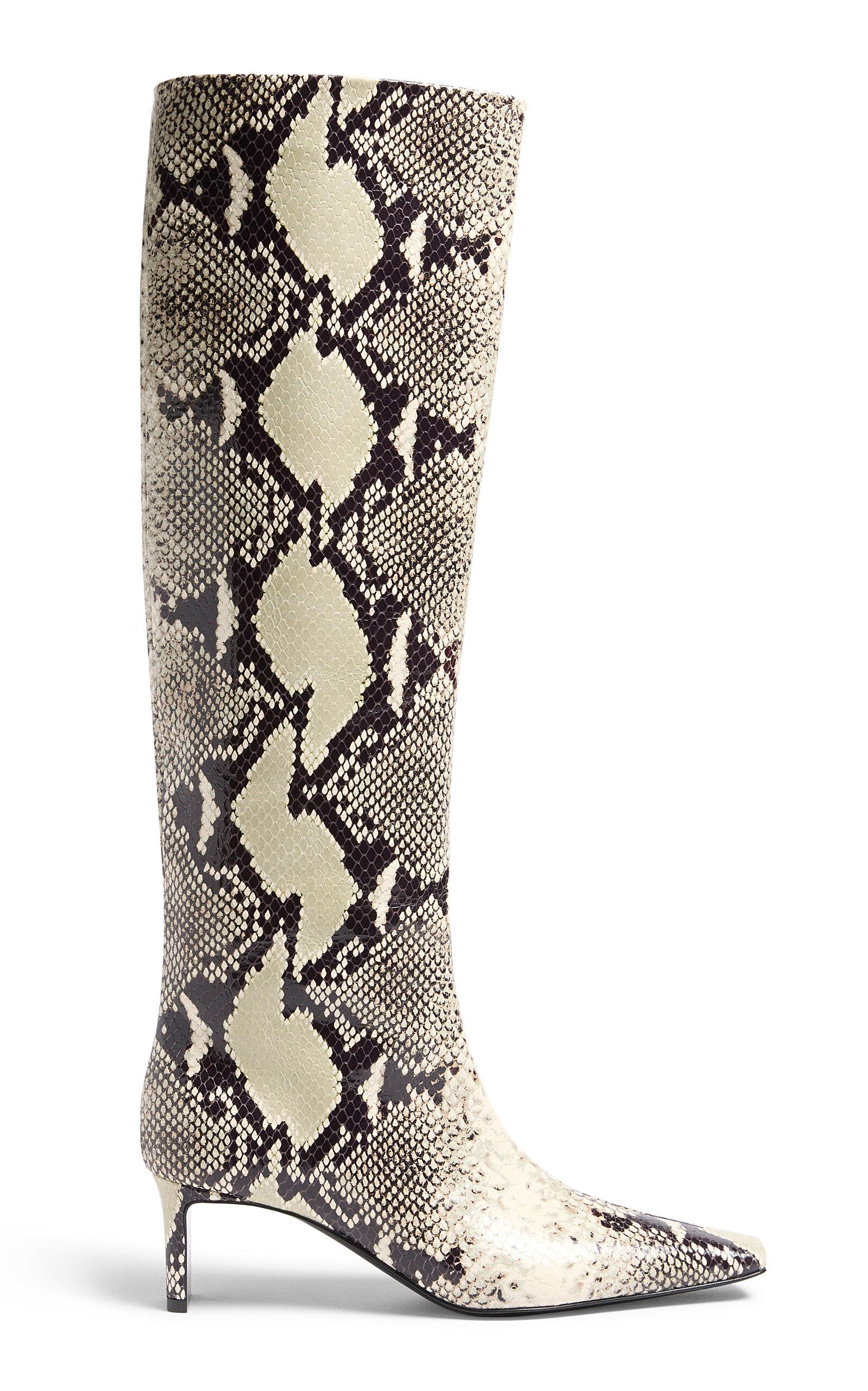 Khaite Ona Python-effect Leather Knee Boots in White | Lyst