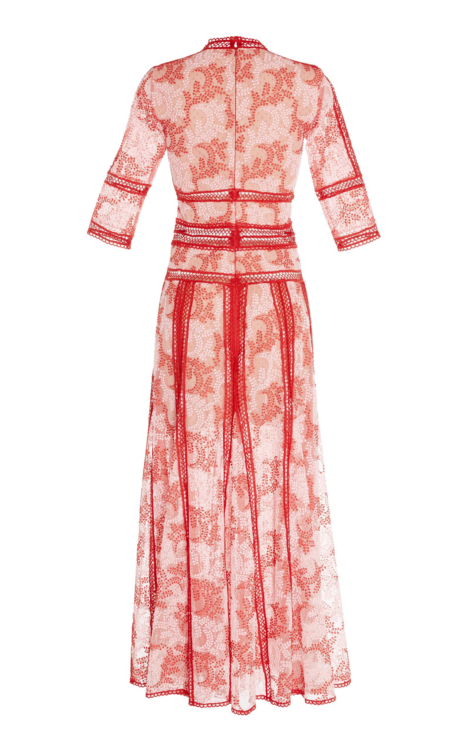 Costarellos Embroidered Tulle Mock Neck Dress Lyst