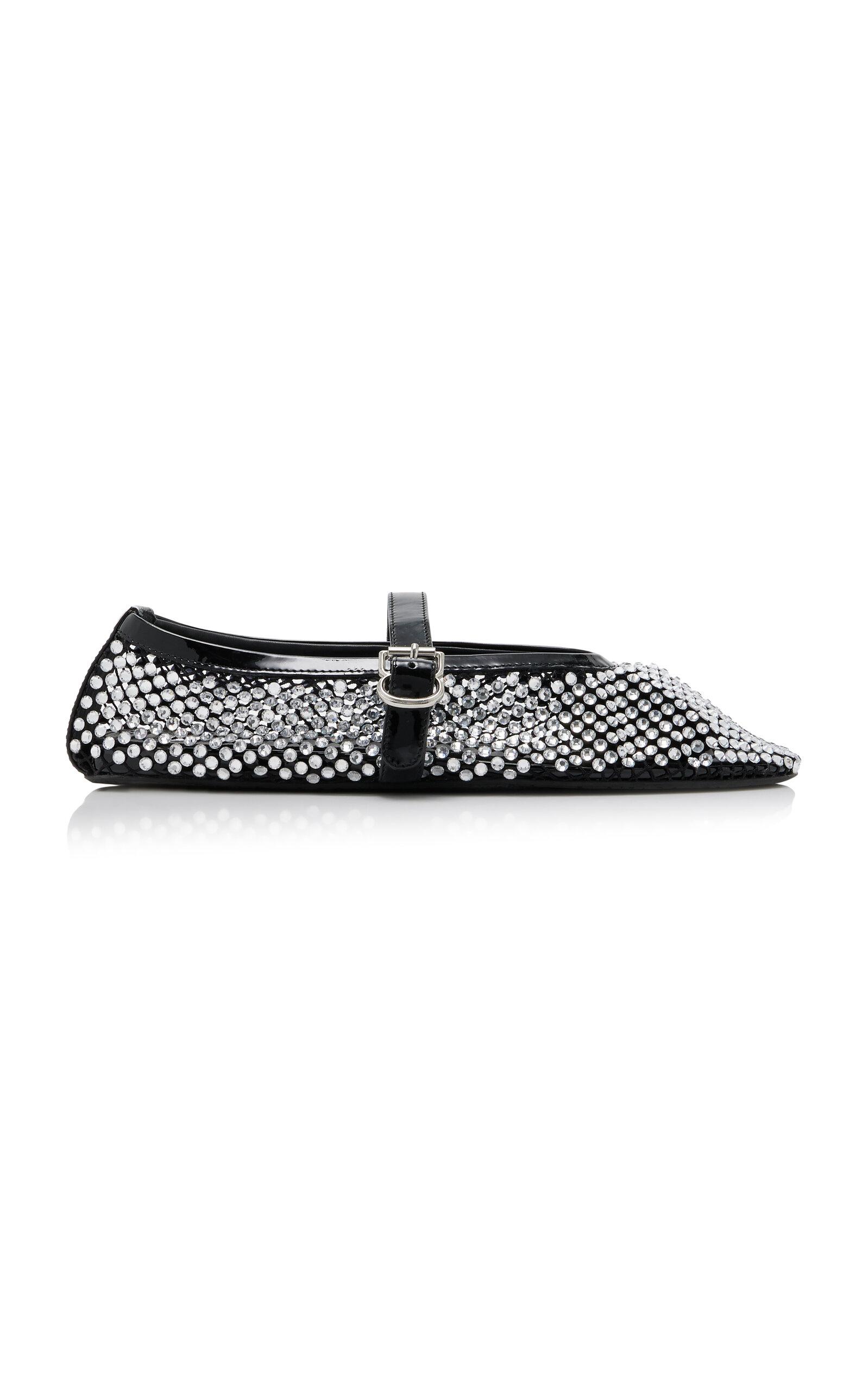 Alaïa Crystal-embellished Net Ballet Flats in Black | Lyst