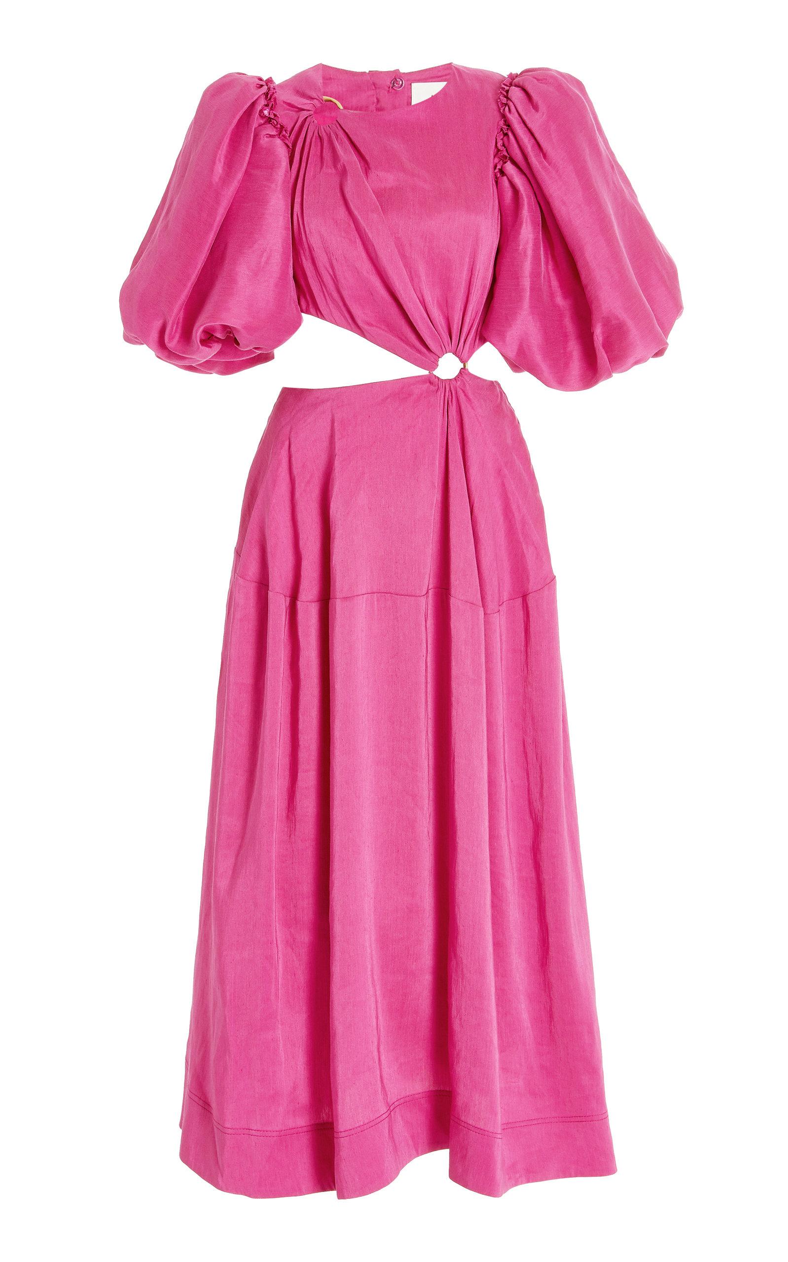 Aje. Vanades Cutout Linen-blend Midi Dress in Pink | Lyst UK