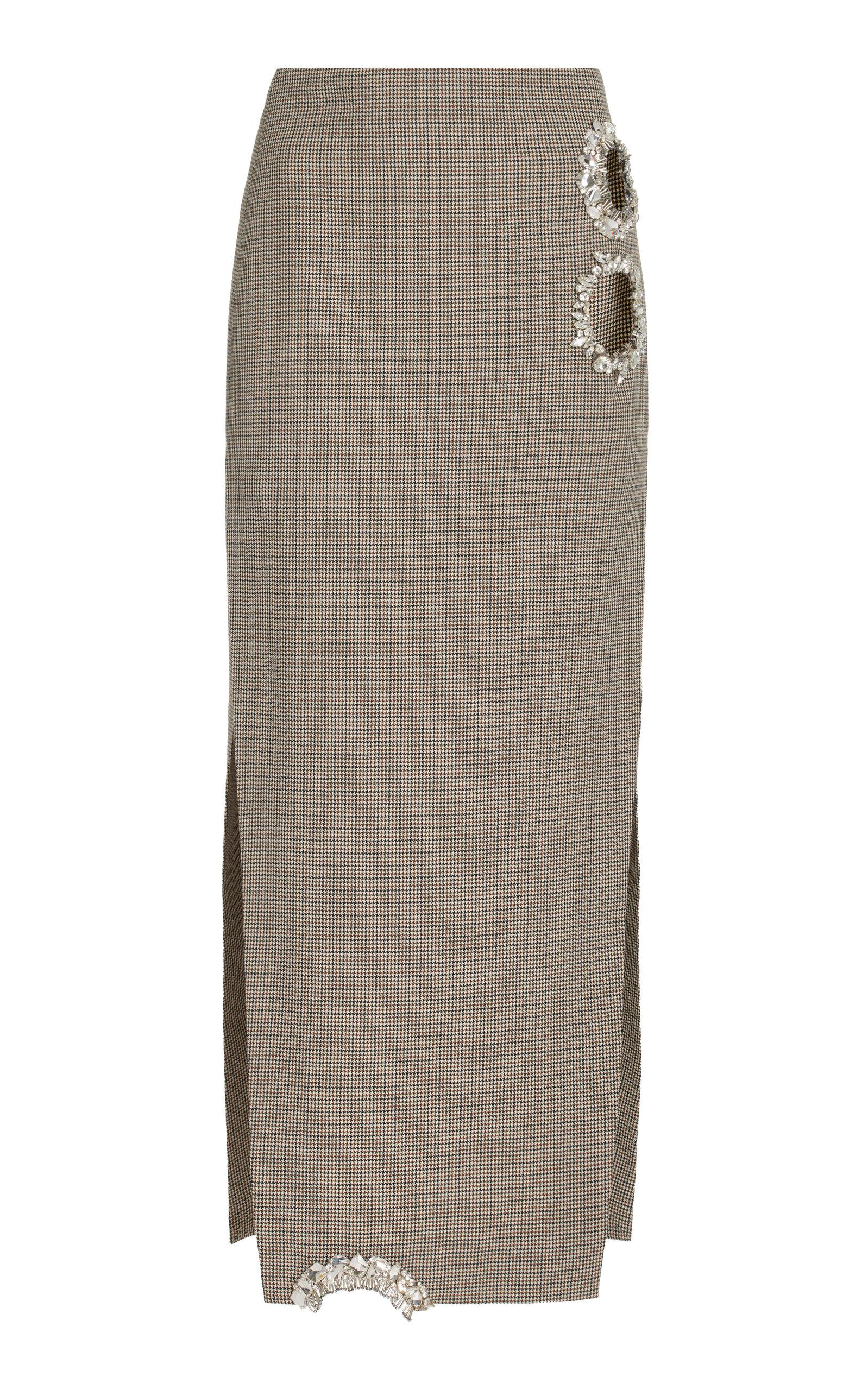 Area Crystal-embellished Wool Maxi Skirt in Brown | Lyst