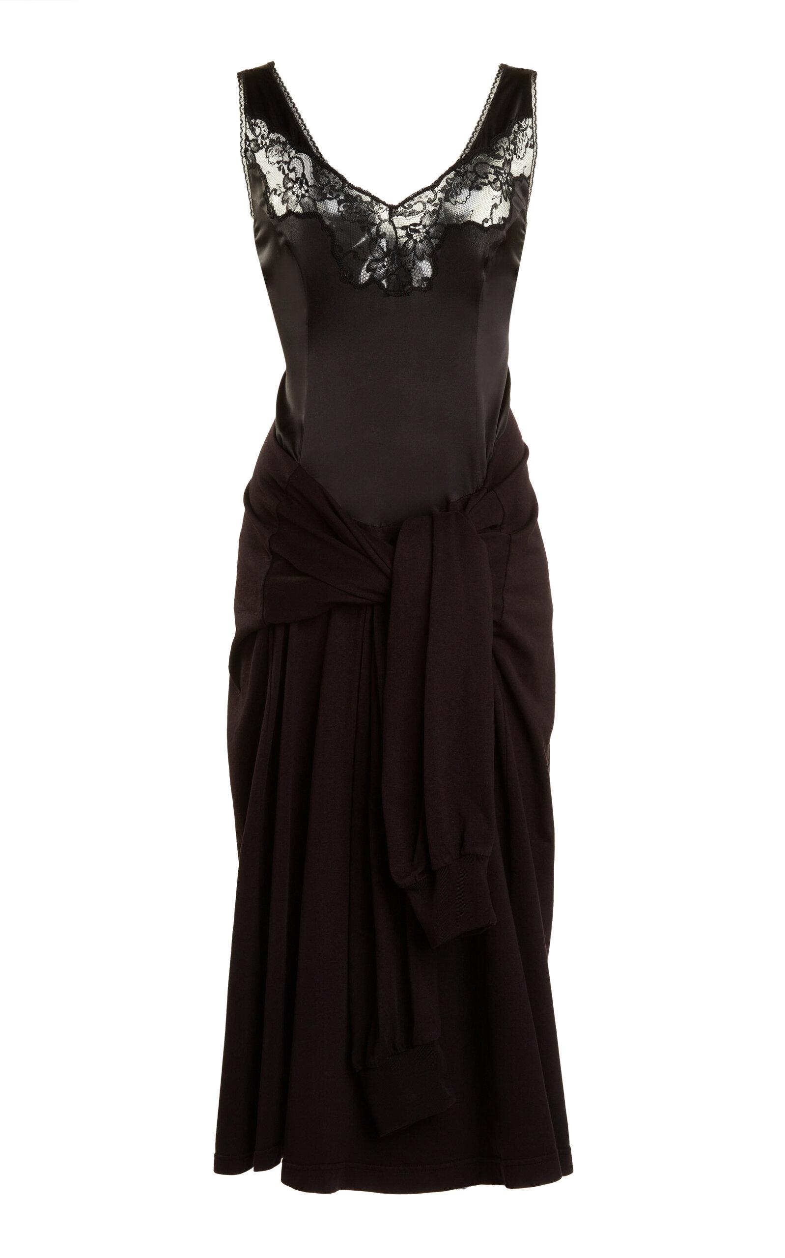 Balenciaga Hybrid Lace Trimmed Silk Midi Slip Dress In Black Lyst