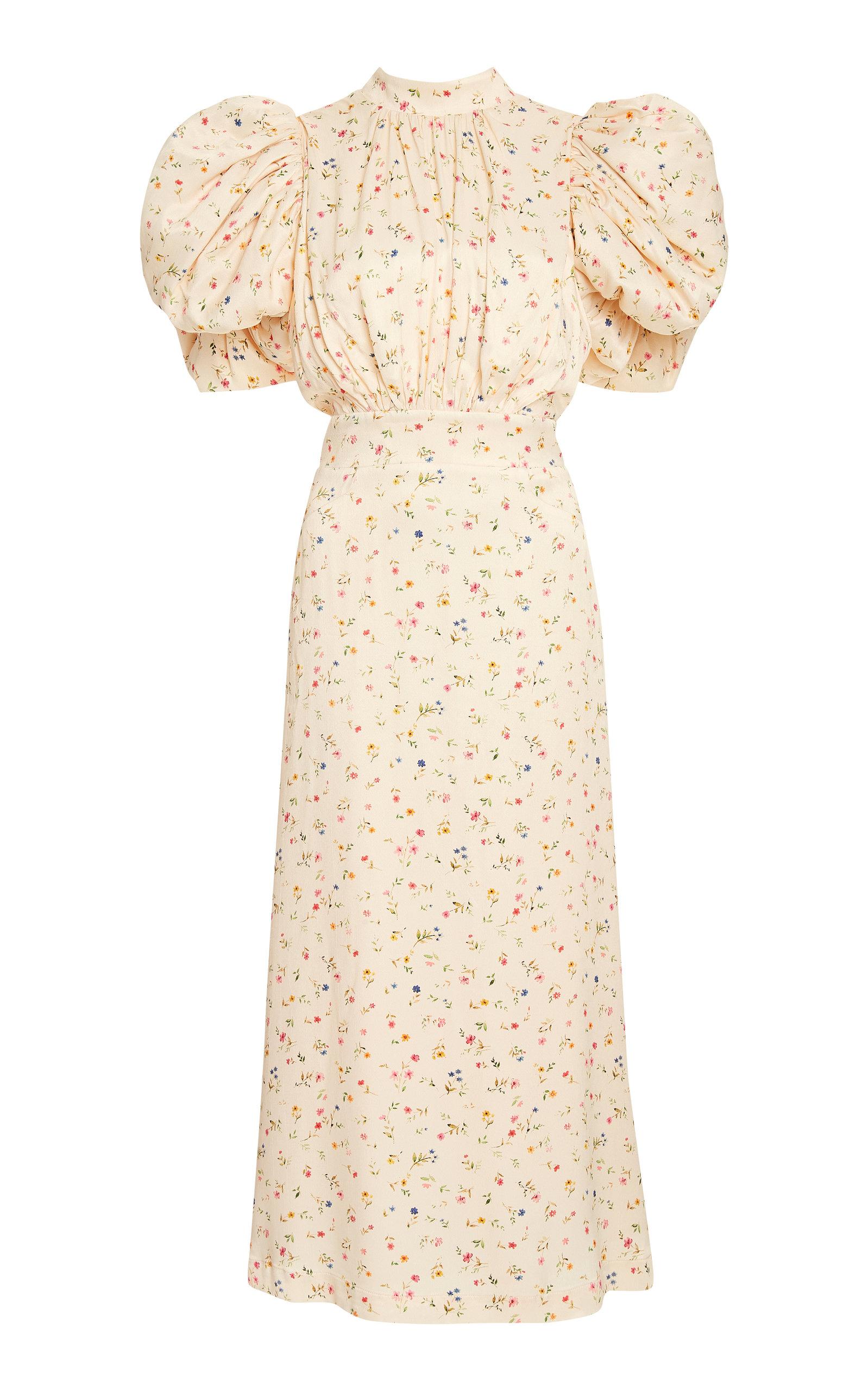 ROTATE BIRGER CHRISTENSEN Dawn Floral Puff-sleeve Midi Dress in White ...