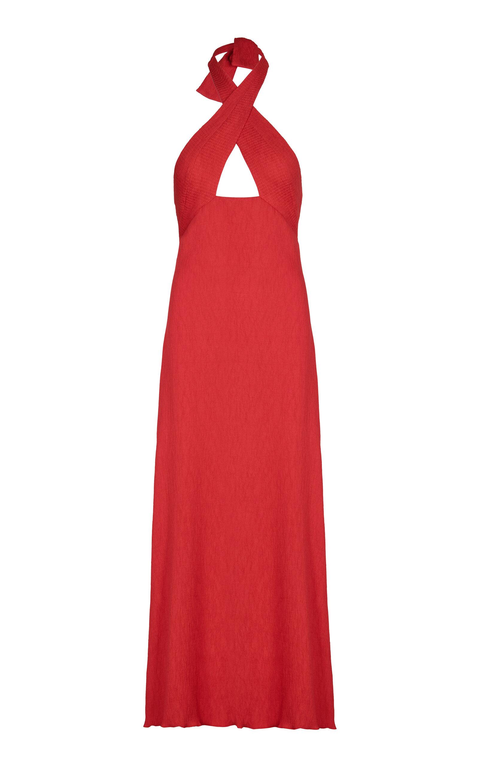 Johanna Ortiz Light Heart Cutout Woven Halter Maxi Dress in Red | Lyst