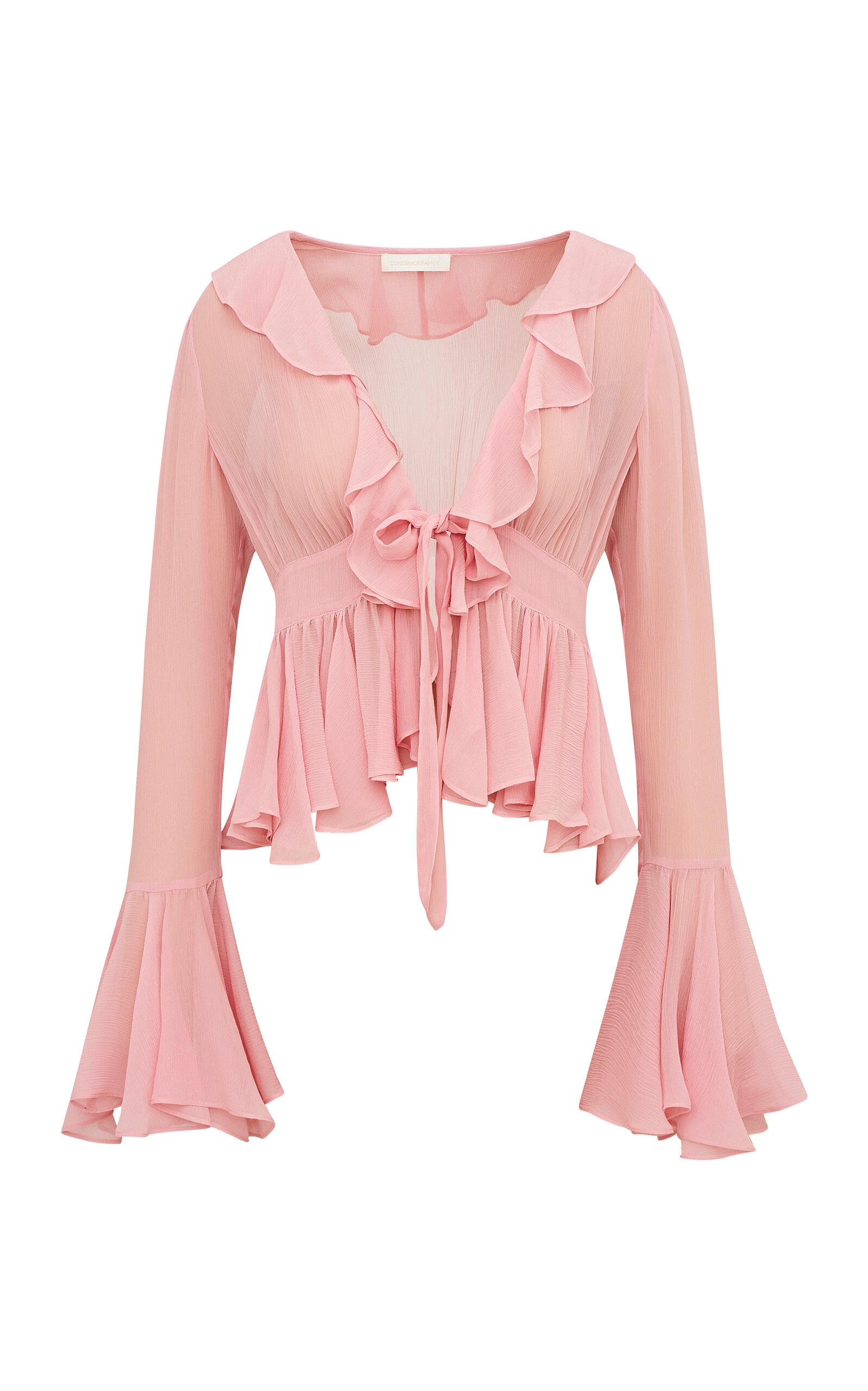 LoveShackFancy Ovidia Ruffled Blouse in Pink | Lyst