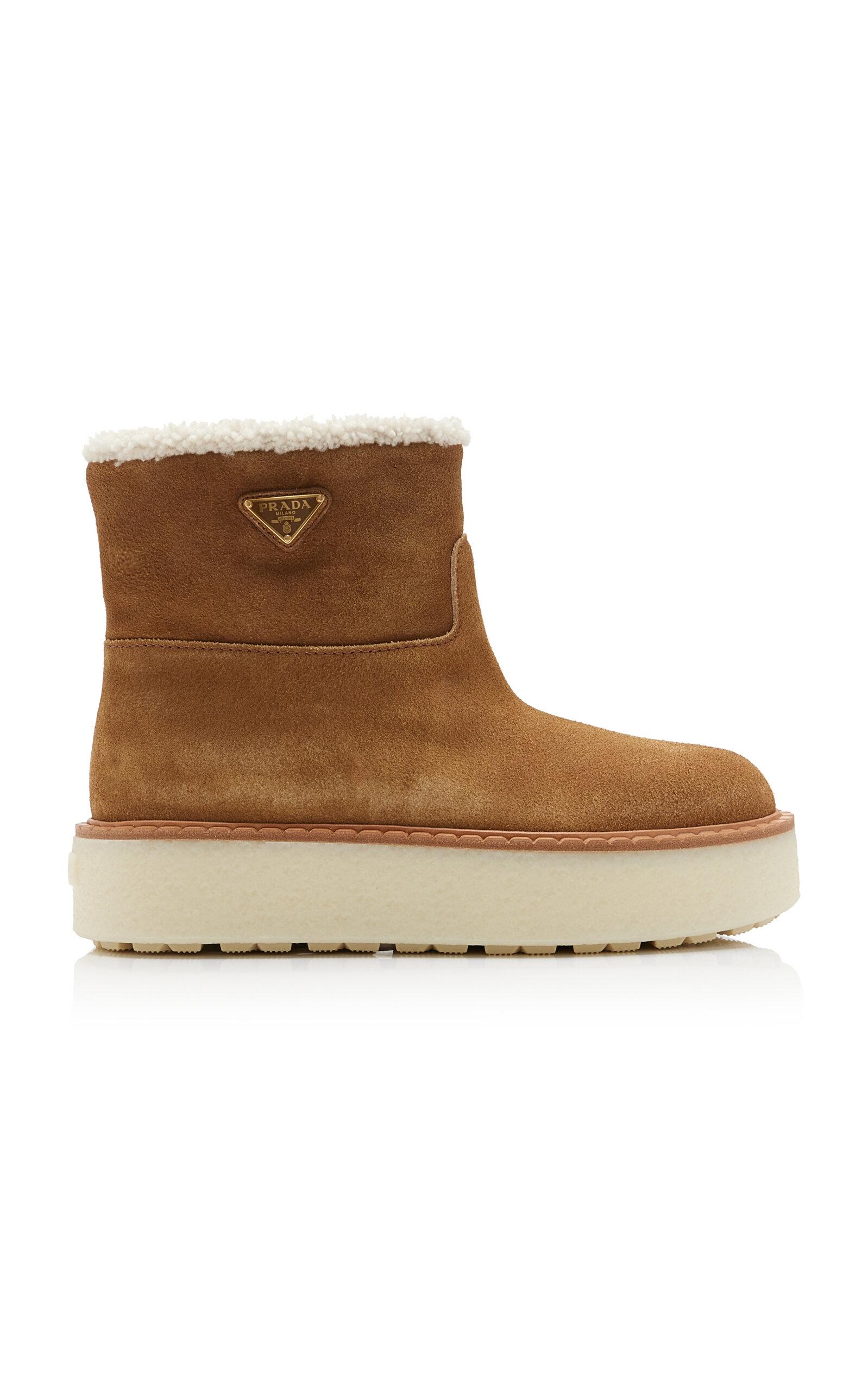 Prada Evolve Shearling-lined Suede Ankle Boots in Brown | Lyst