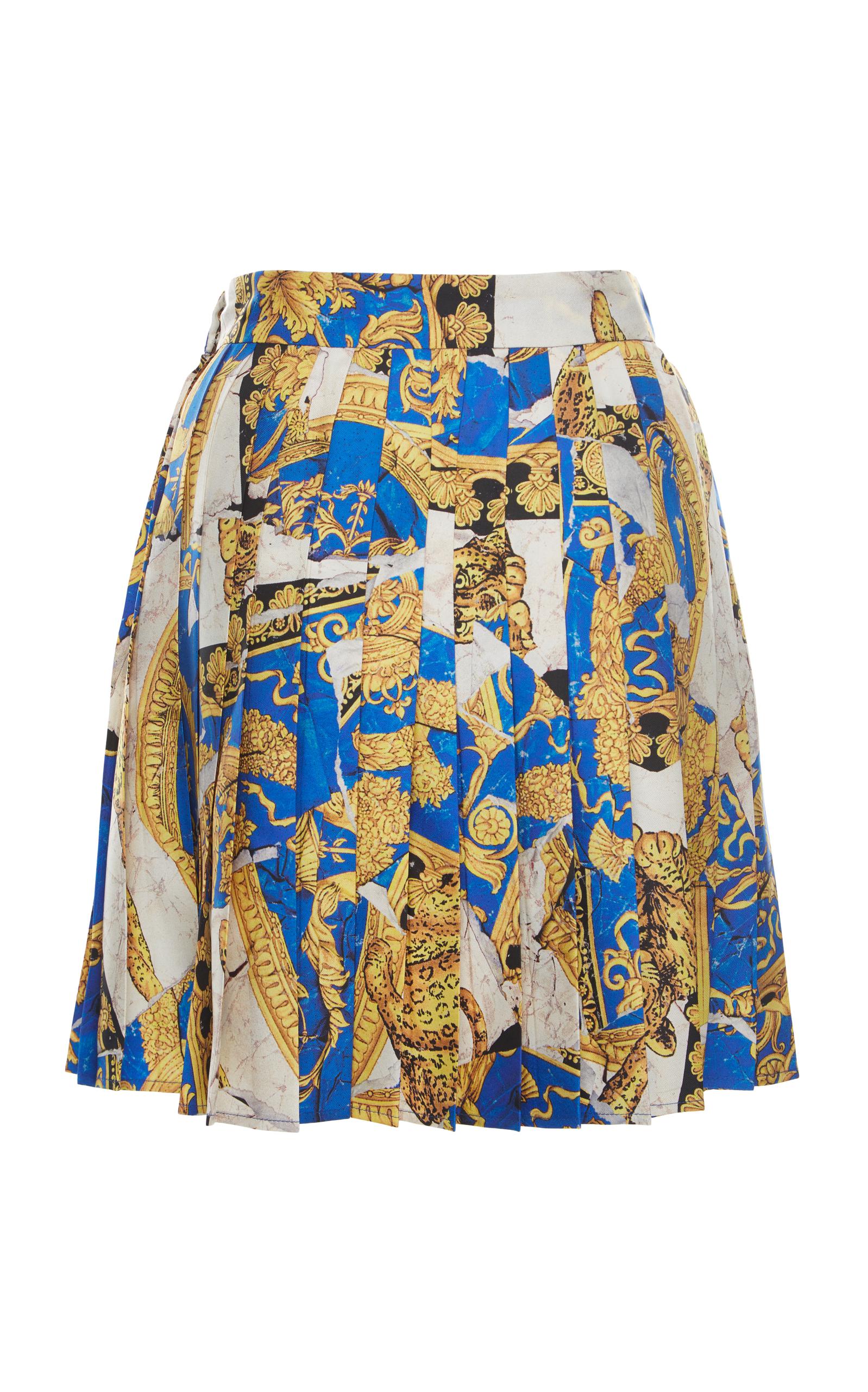 Versace Silk Twill Pleated Mini Skirt in Print (Blue) - Lyst
