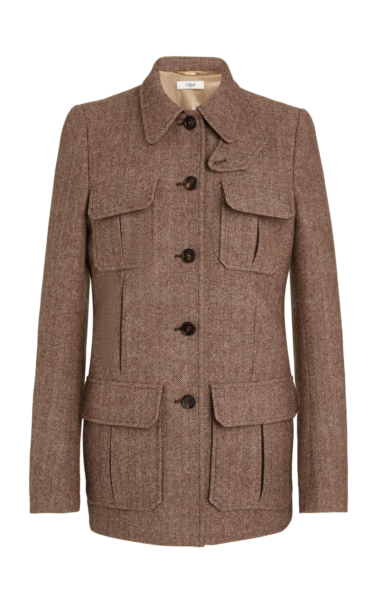 Chloé Pocket-detailed Herringbone Wool Jacket in Brown | Lyst UK