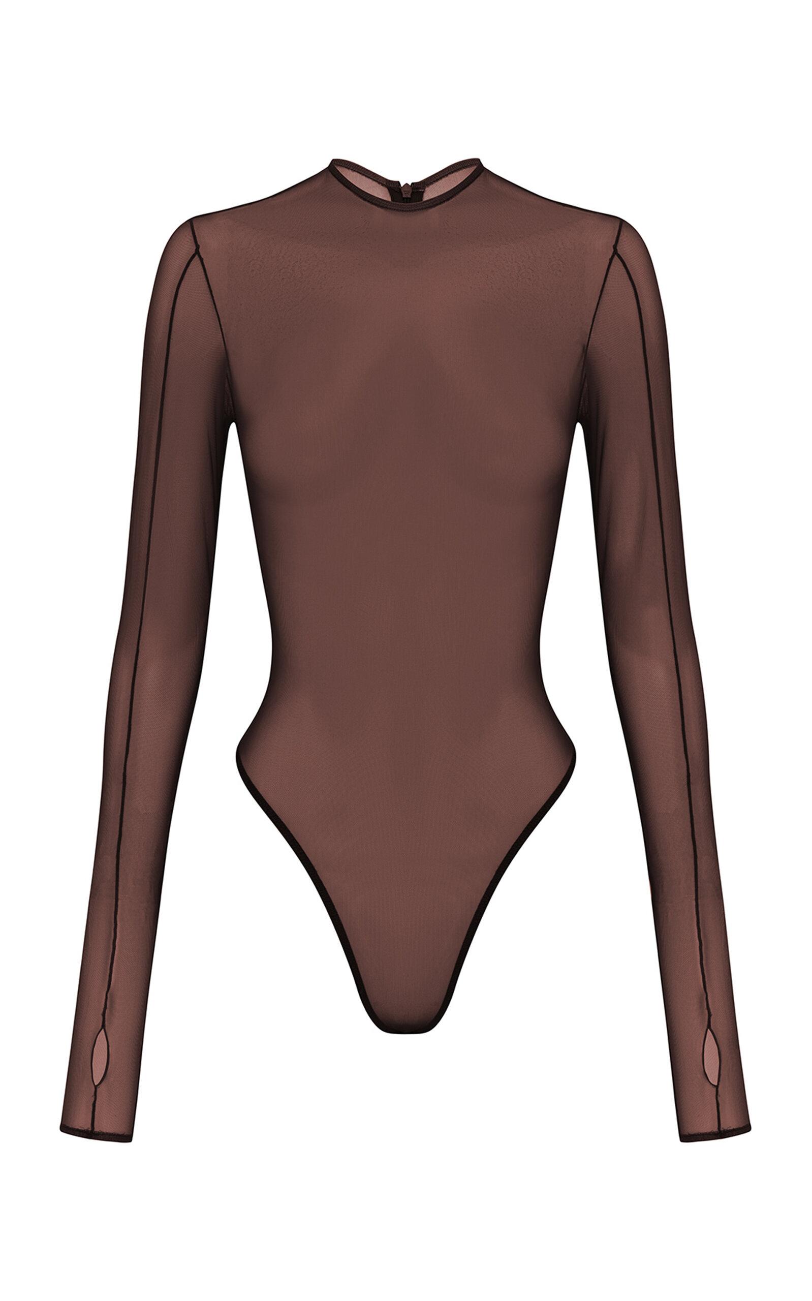 Alex Perry Sheer Mesh Bodysuit in Brown | Lyst