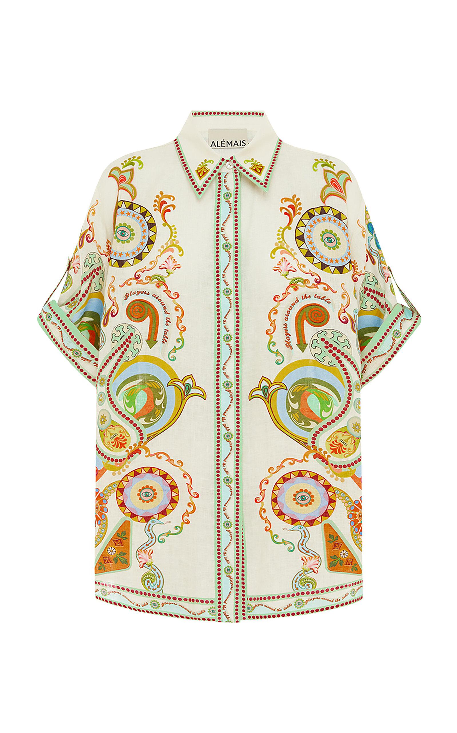 ALÉMAIS Pinball Tie-neck Printed Linen Shirt in Metallic | Lyst