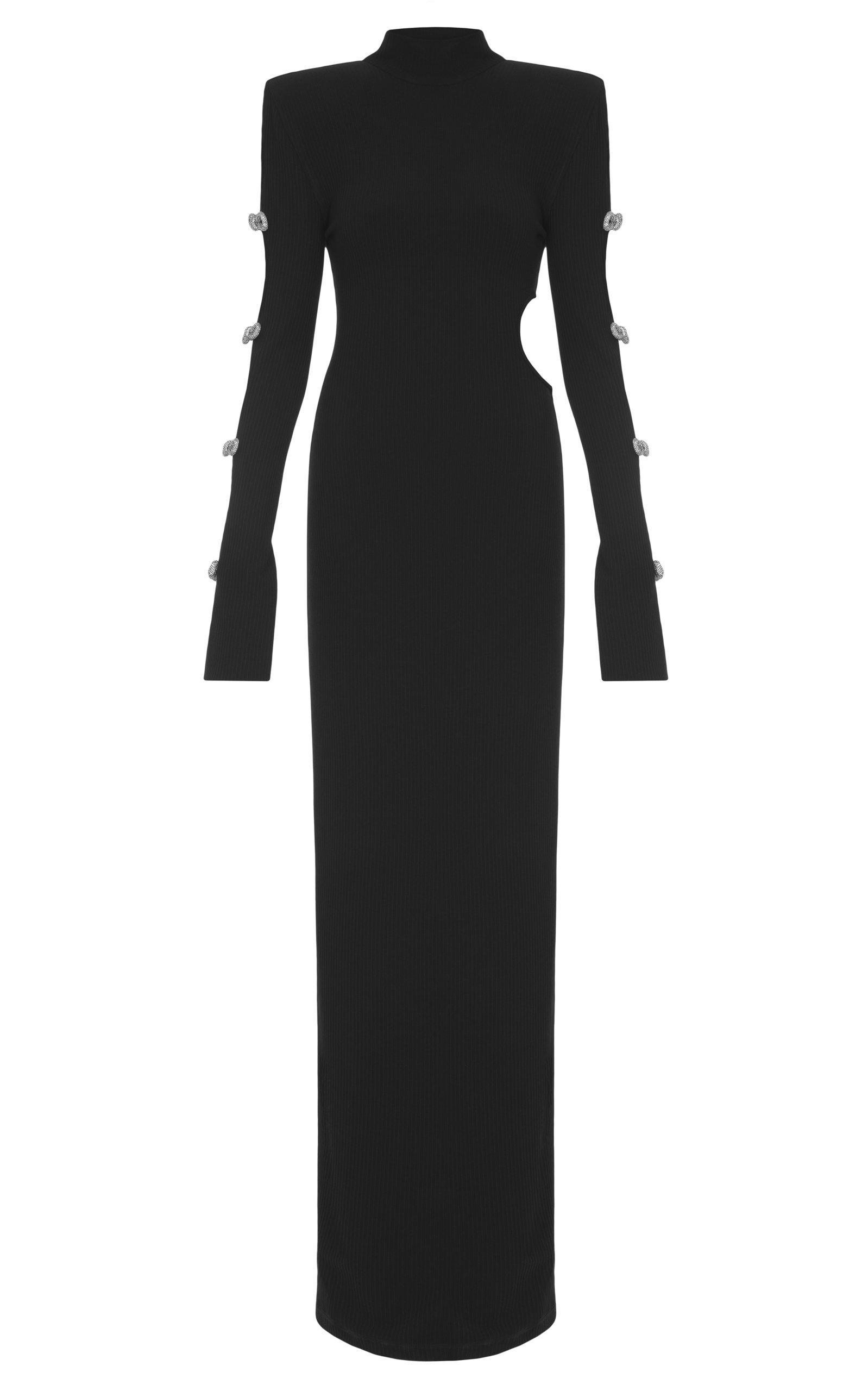 Mach & Mach Crystal-embellished Cutout Bouclé Maxi Dress in Black ...