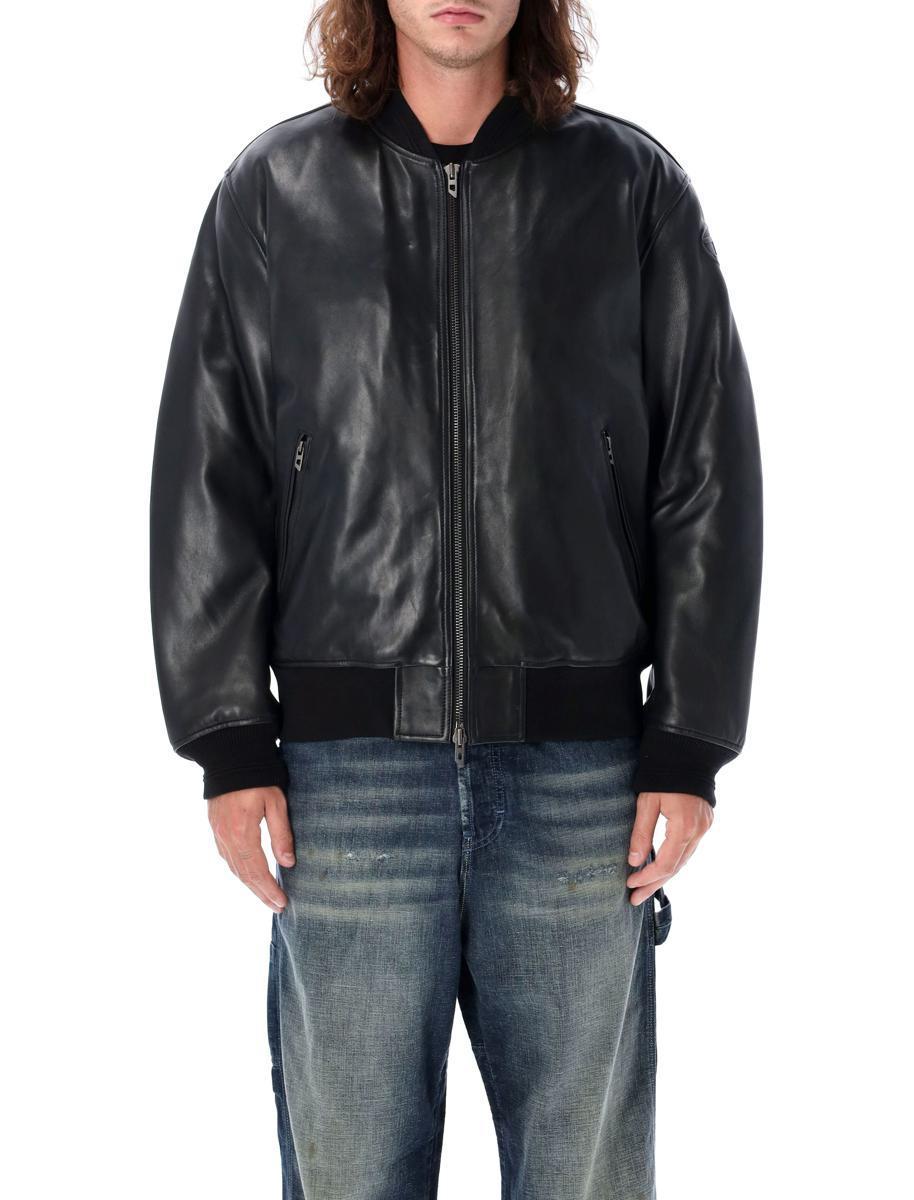 DIESEL Men´s Black Relaxed Fit Leather Bomber Jacket jackets - jackets