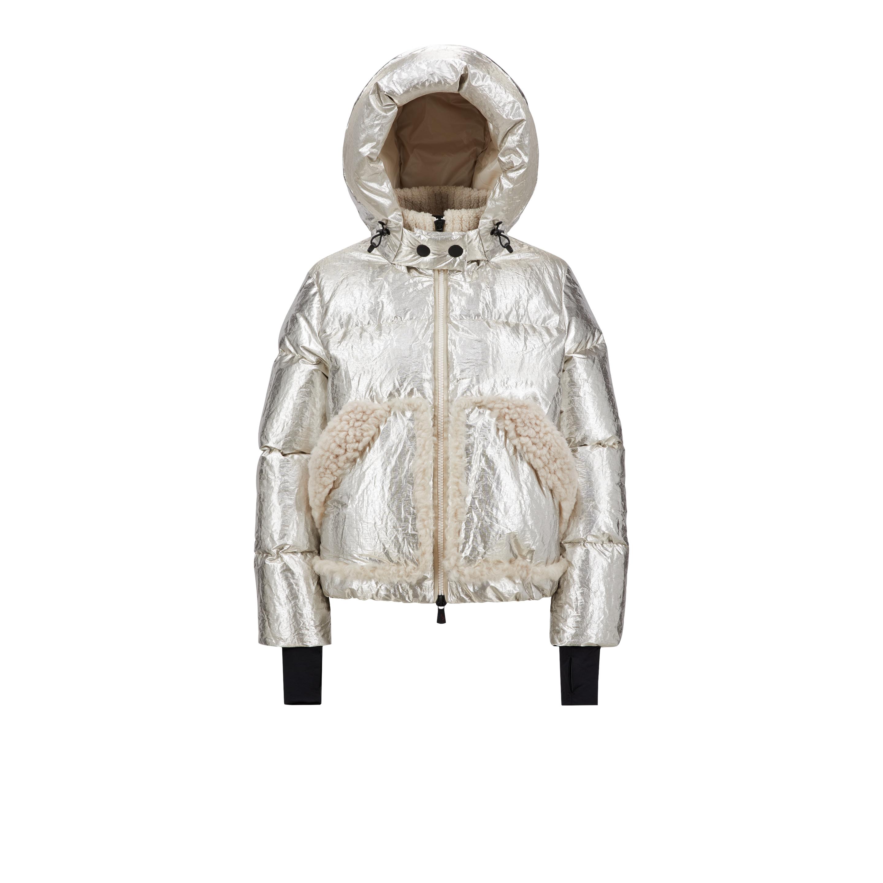 Moncler Lamé Shearling Collar Down Jacket in Metallic | Lyst