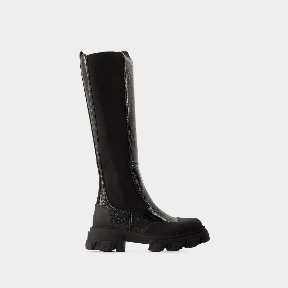 Ganni Cleated High Chelsea Boots in Black | Lyst