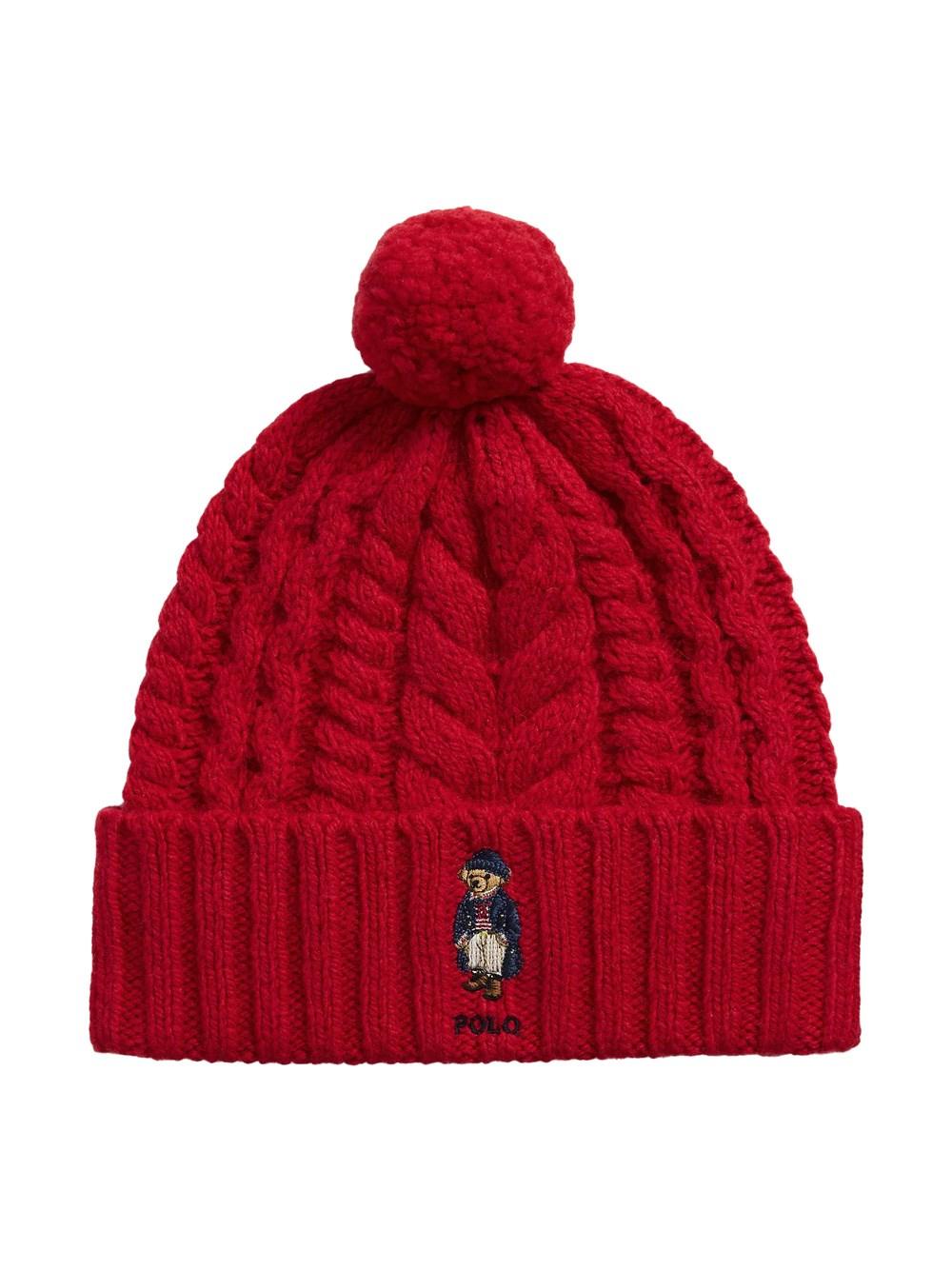 Polo Ralph Lauren Polo Bear Cable Pom-Pom Beanie in Red | Lyst