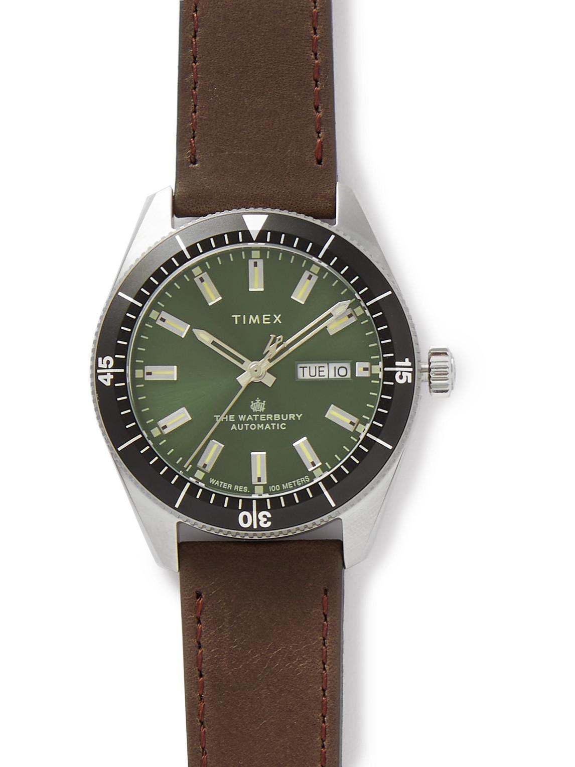 Timex Waterbury Dive Automatic 40mm Stainless Steel And Leather Watch ...