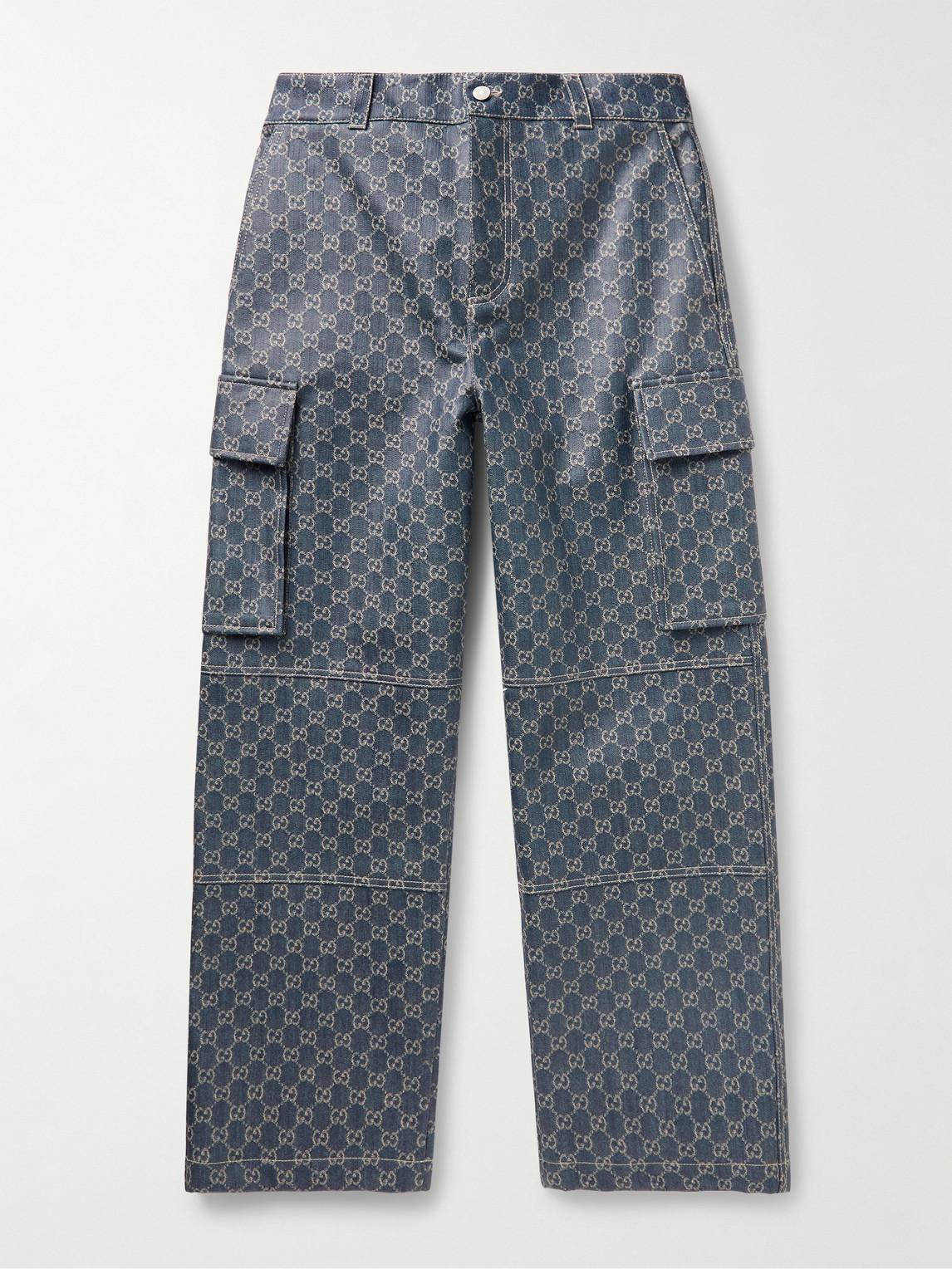 Gucci Straight-leg Logo-jacquard Coated Cargo Jeans in Blue for Men ...