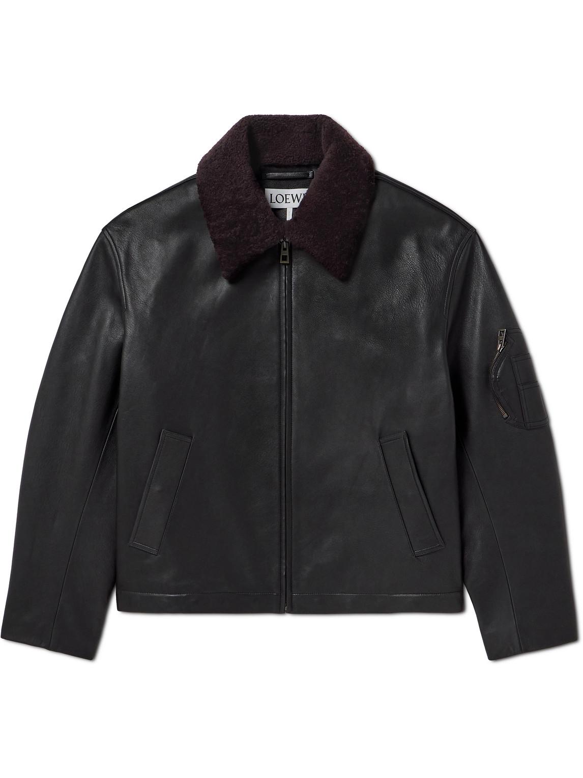 Loewe Appliquéd Shearling-Trimmed Leather Jacket in Black for Men | Lyst