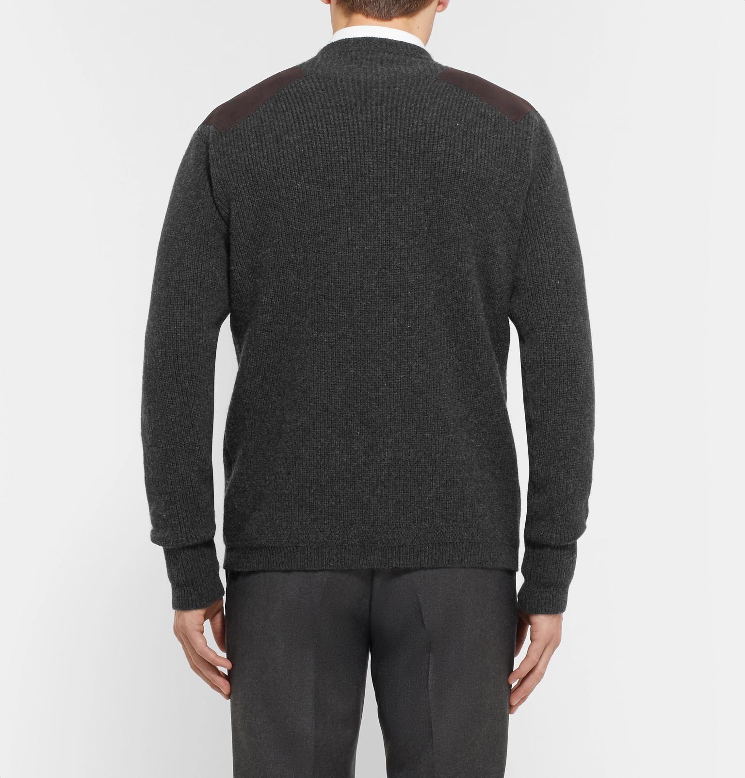 Kingsman Merlin's Suede-panelled Ribbed Wool Sweater in Charcoal (Grey ...