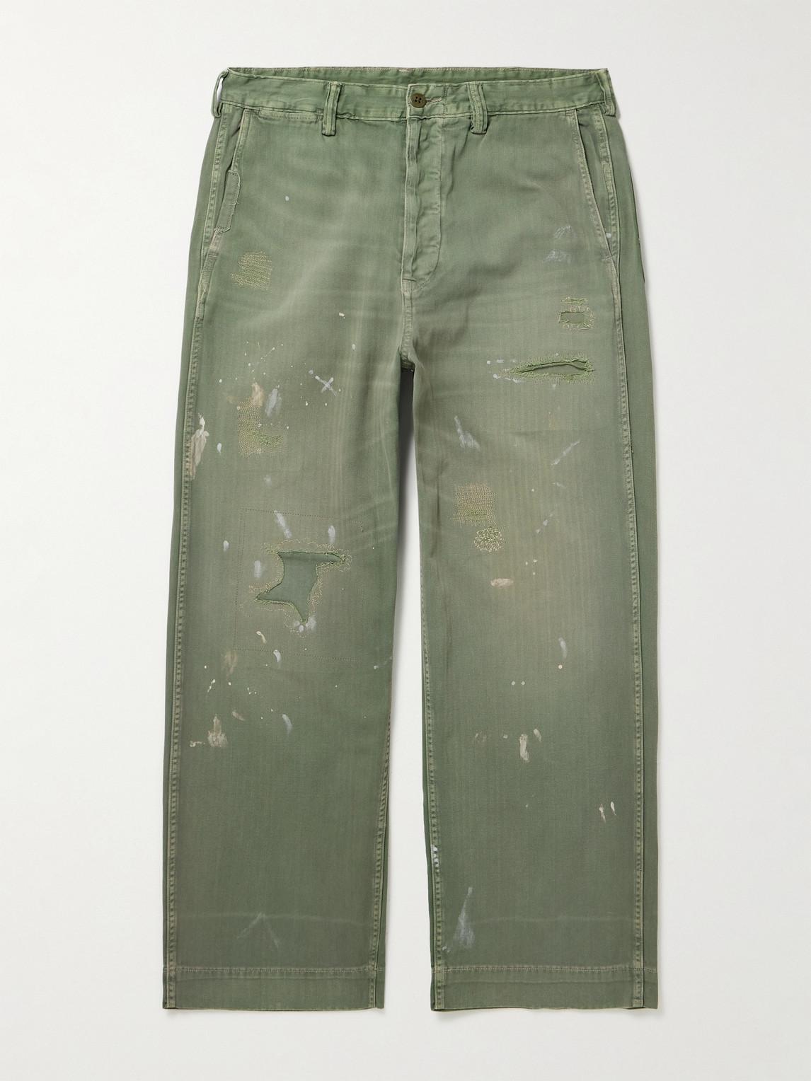 Polo Ralph Lauren Burroughs Straight-leg Distressed Herringbone Cotton ...