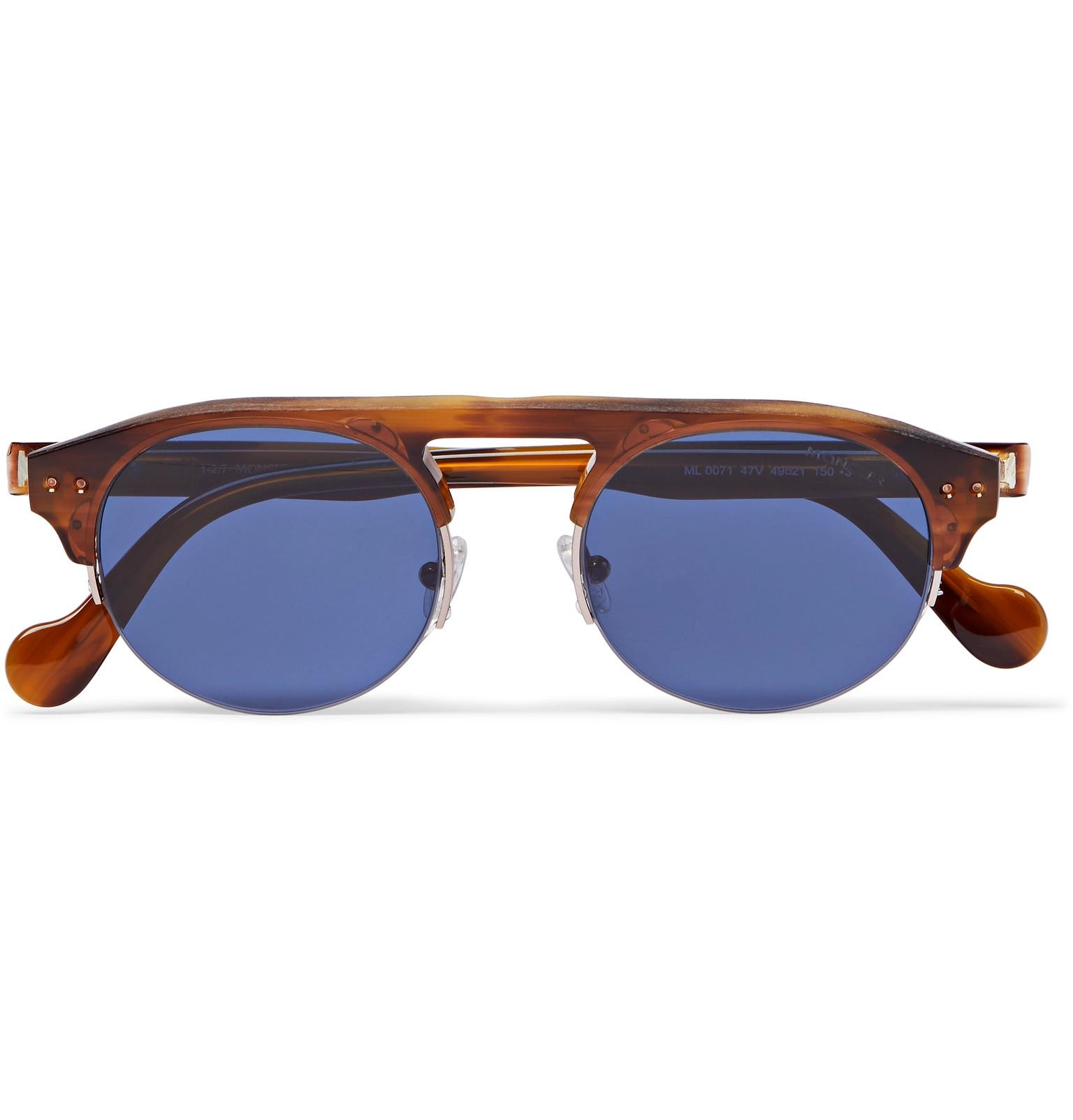 Moncler Leather Round-frame Tortoiseshell Acetate Sunglasses in Brown ...